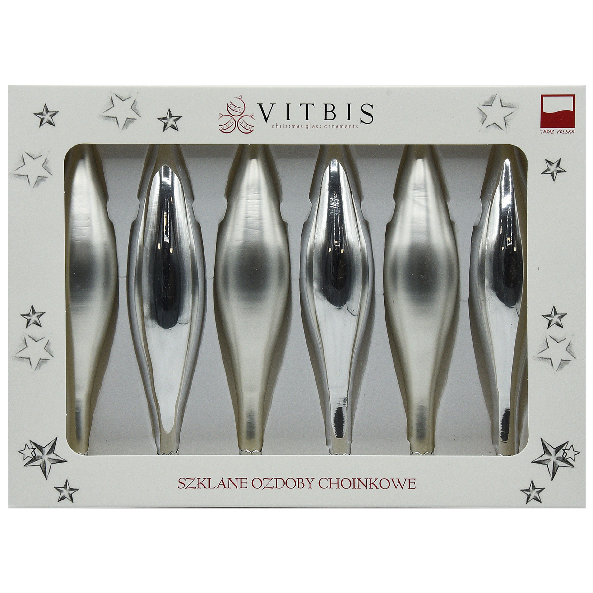 Bombki szklane sople 15cm 6szt. srebrne Vitbis - Leroy Merlin