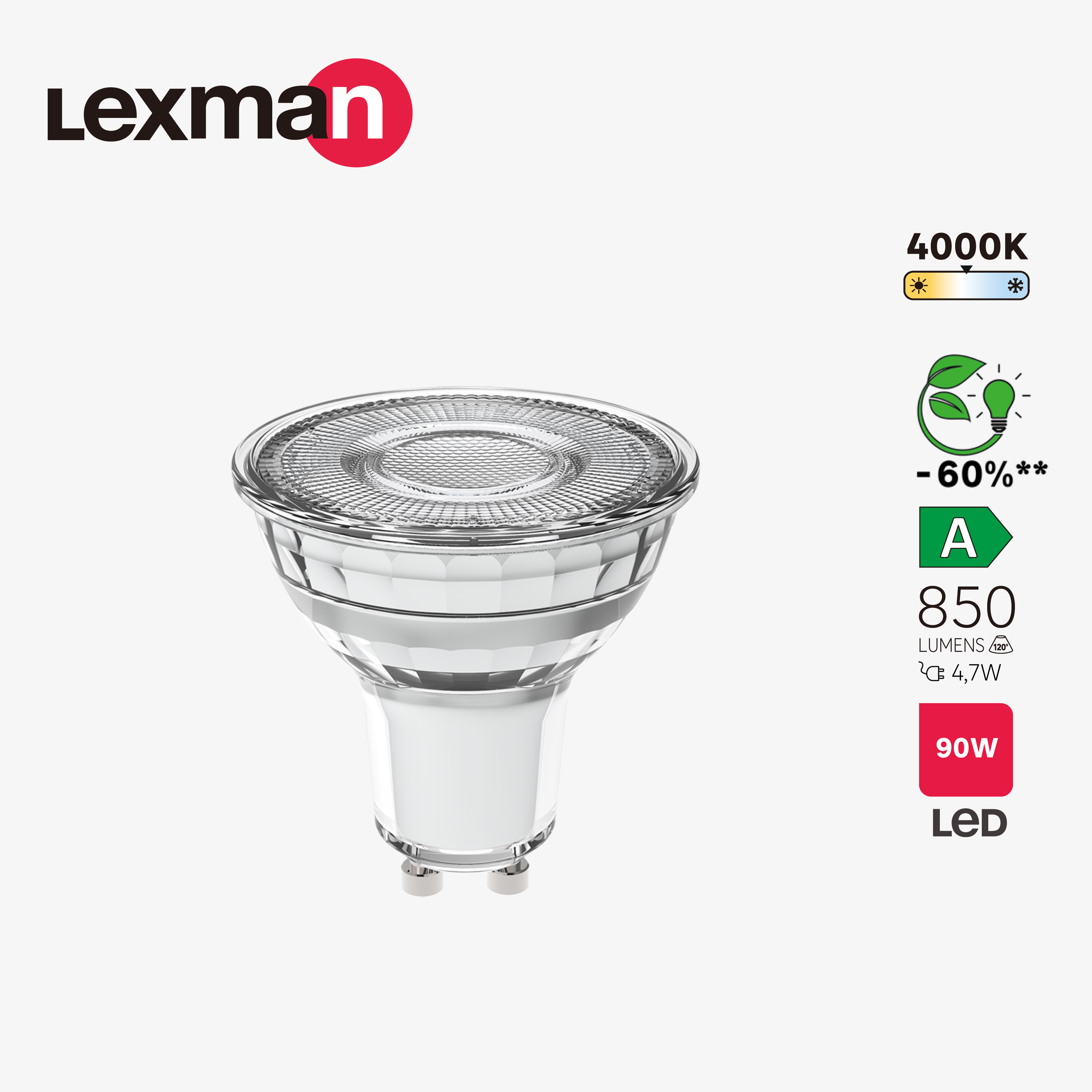 Żarówka GU10 4000K 850 lm 4.7 W Neutralna Biel Lexman Klasa A - Leroy ...
