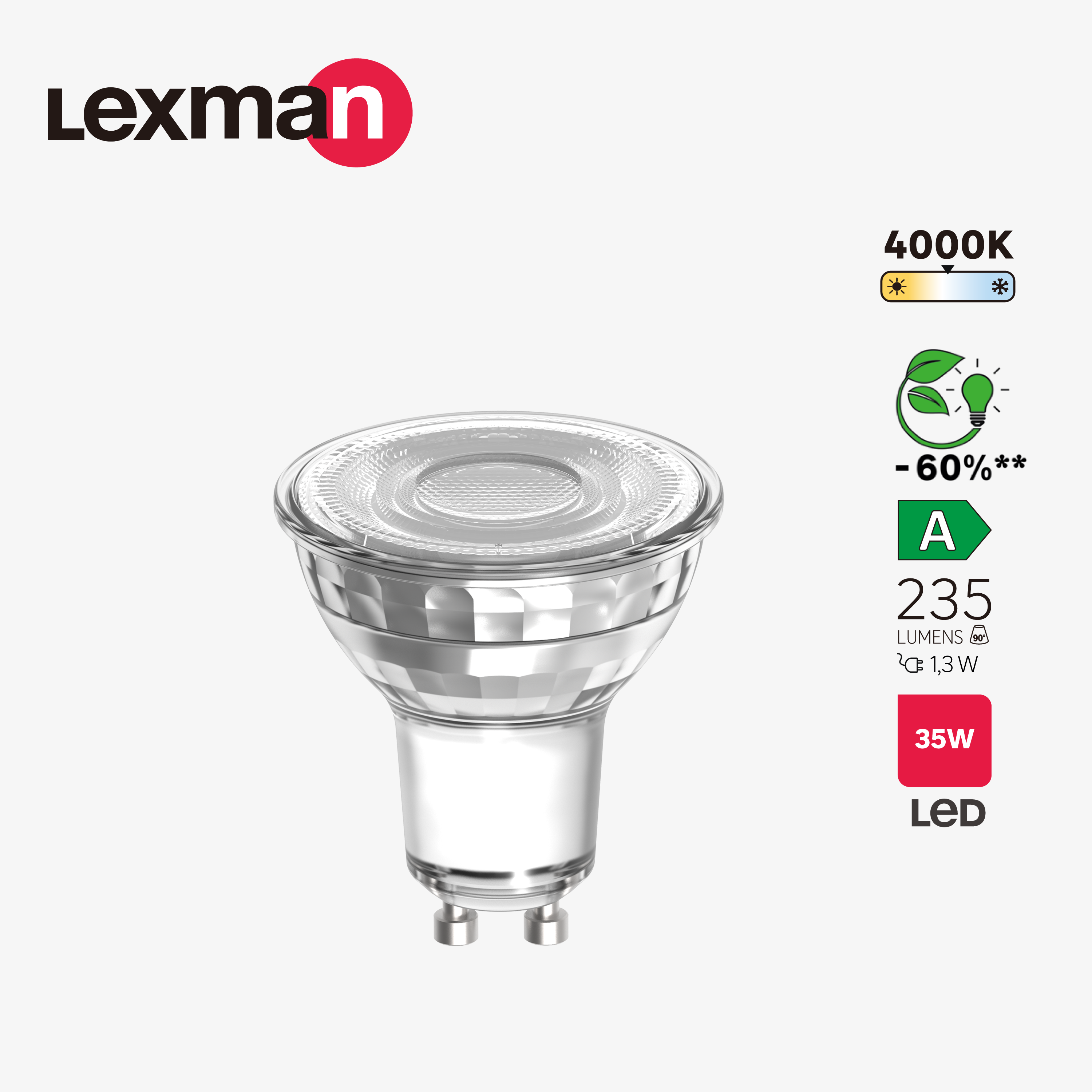 Ampoule led, réflecteur GU10, 235lm, classe énergétique A, blanc neutre ...