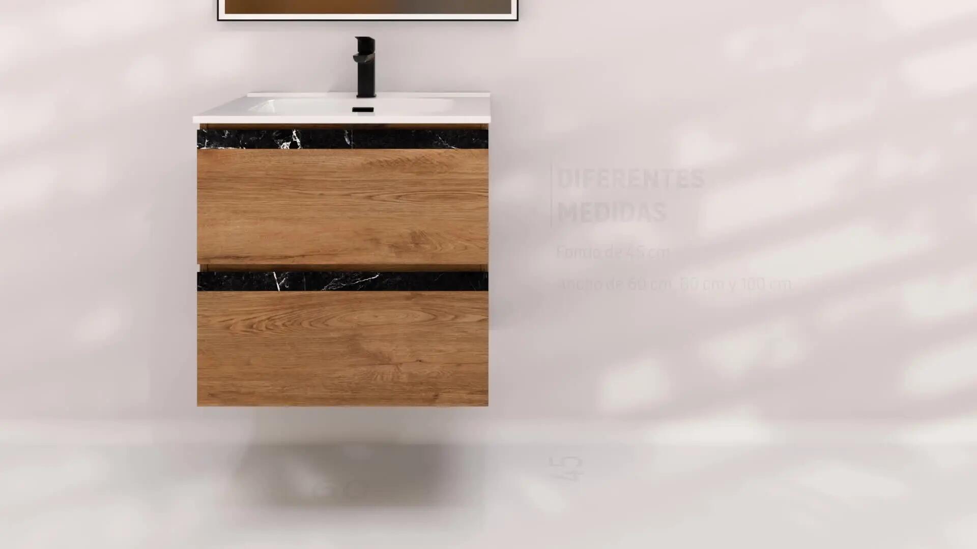 Mueble de baño con lavabo Kioto nogal 80x45 cm | Leroy Merlin