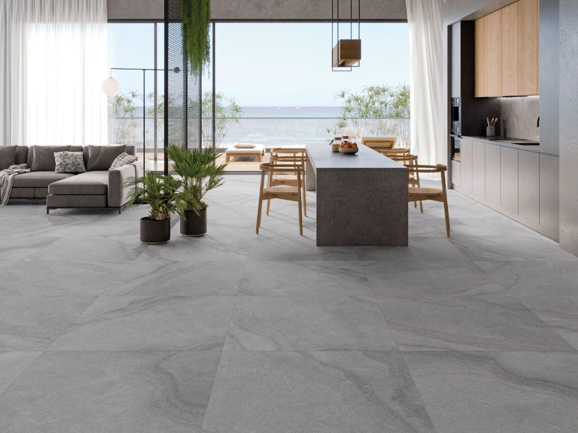 Suelo porcelánico Maui efecto piedra gris 100x100 cm C1 | Leroy Merlin