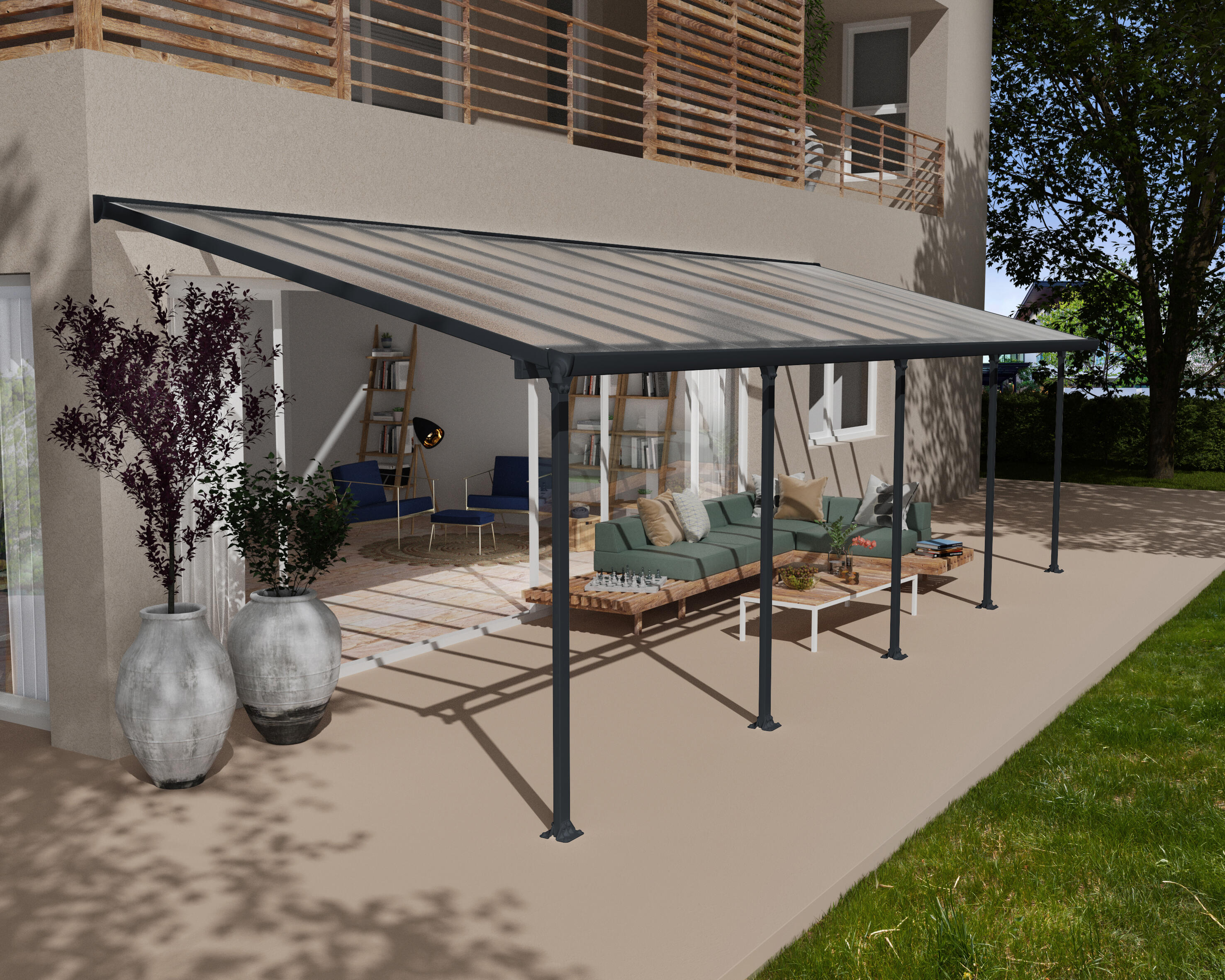 Pérgola bioclimática de aluminio CANOPIA BY PALRAM Feria gris de 300 cm ...
