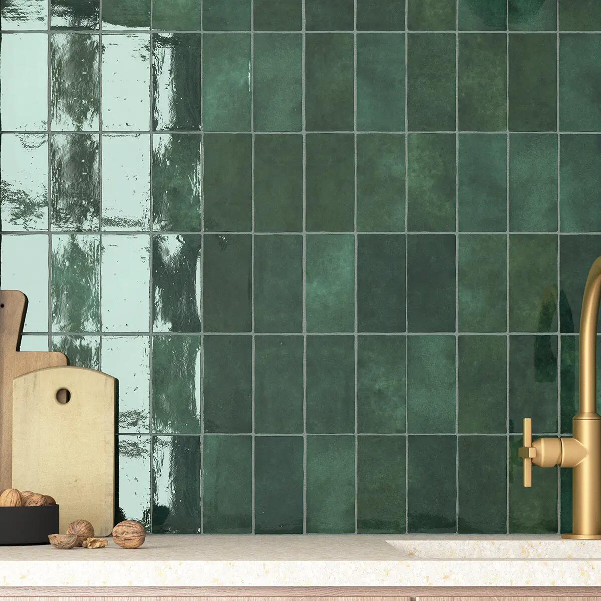 Carrelage mur intérieur effet zellige vert Bakerstreet l.7.5 x L.15 cm | Leroy Merlin