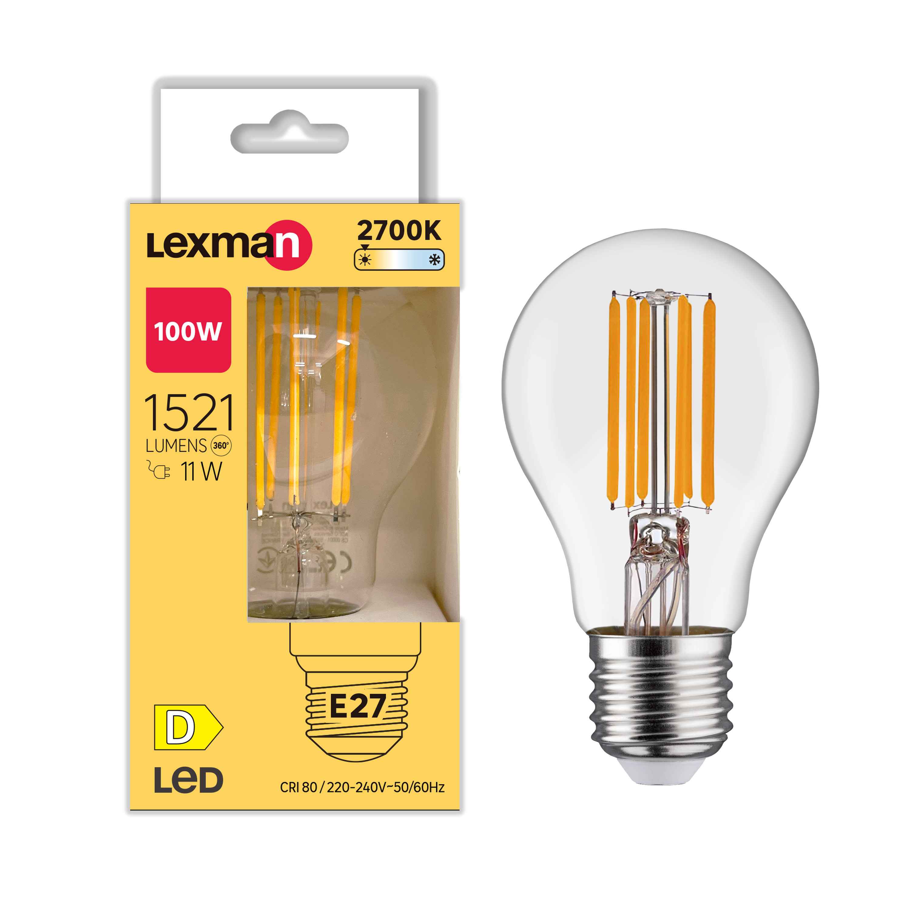 Lampadina LED filamento, E27 goccia, trasparente, luce calda, 11W= 1521 ...