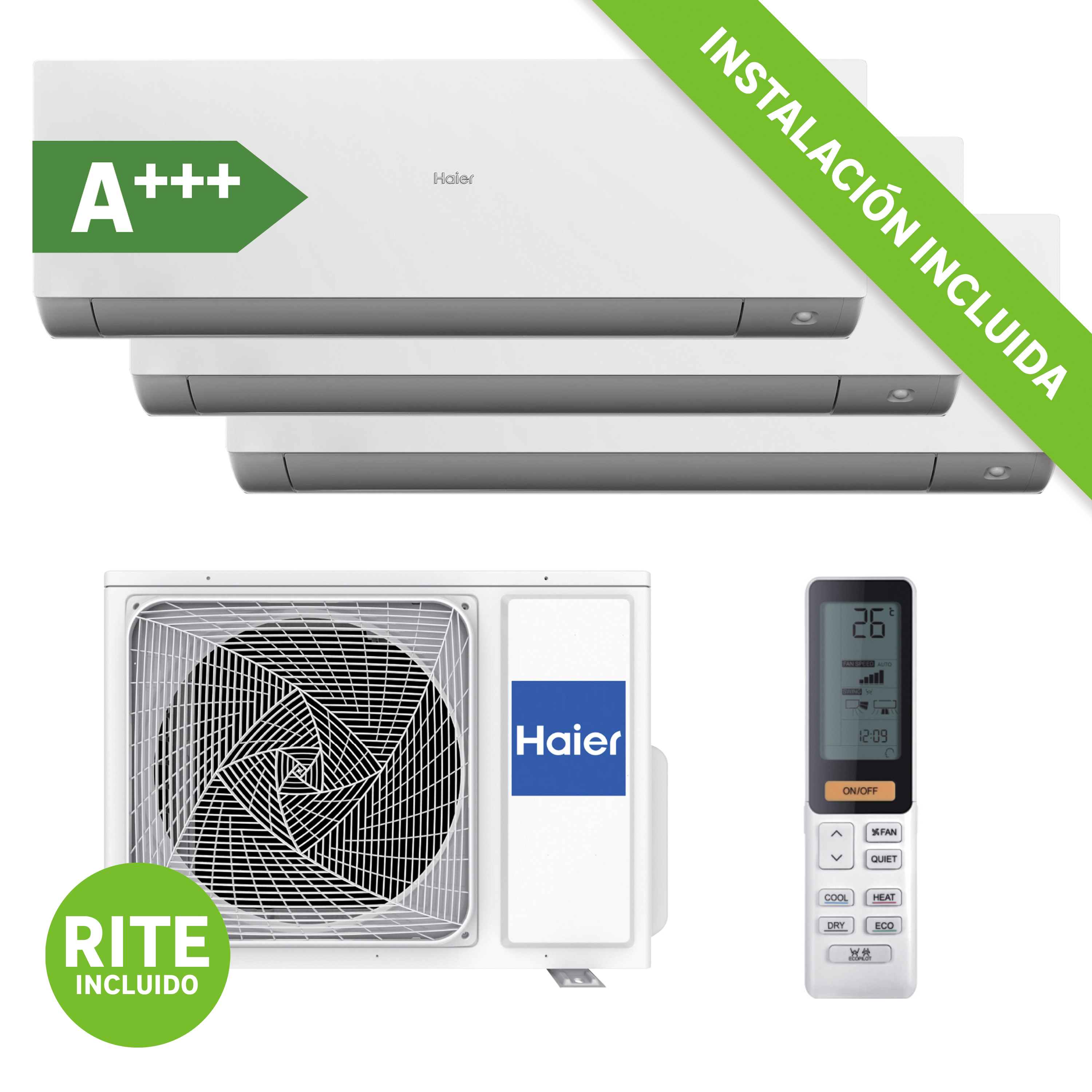 Aire acondicionado multisplit 3x1 HAIER Expert 70 Wifi 2x2000+3000 fg Instalación incluida ...