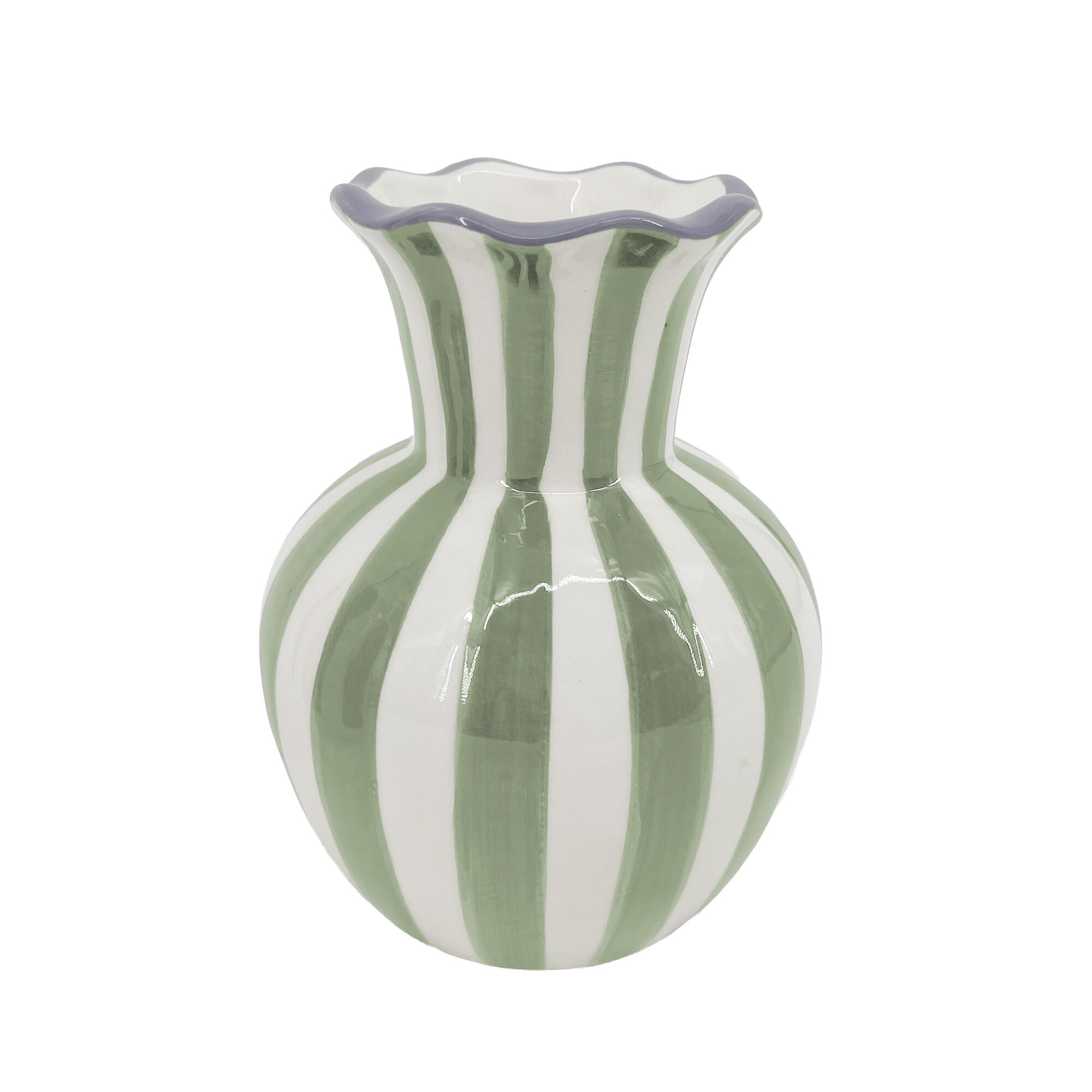Objet décoratif Vase Rayé, blanc et vert H.20 cm | Leroy Merlin