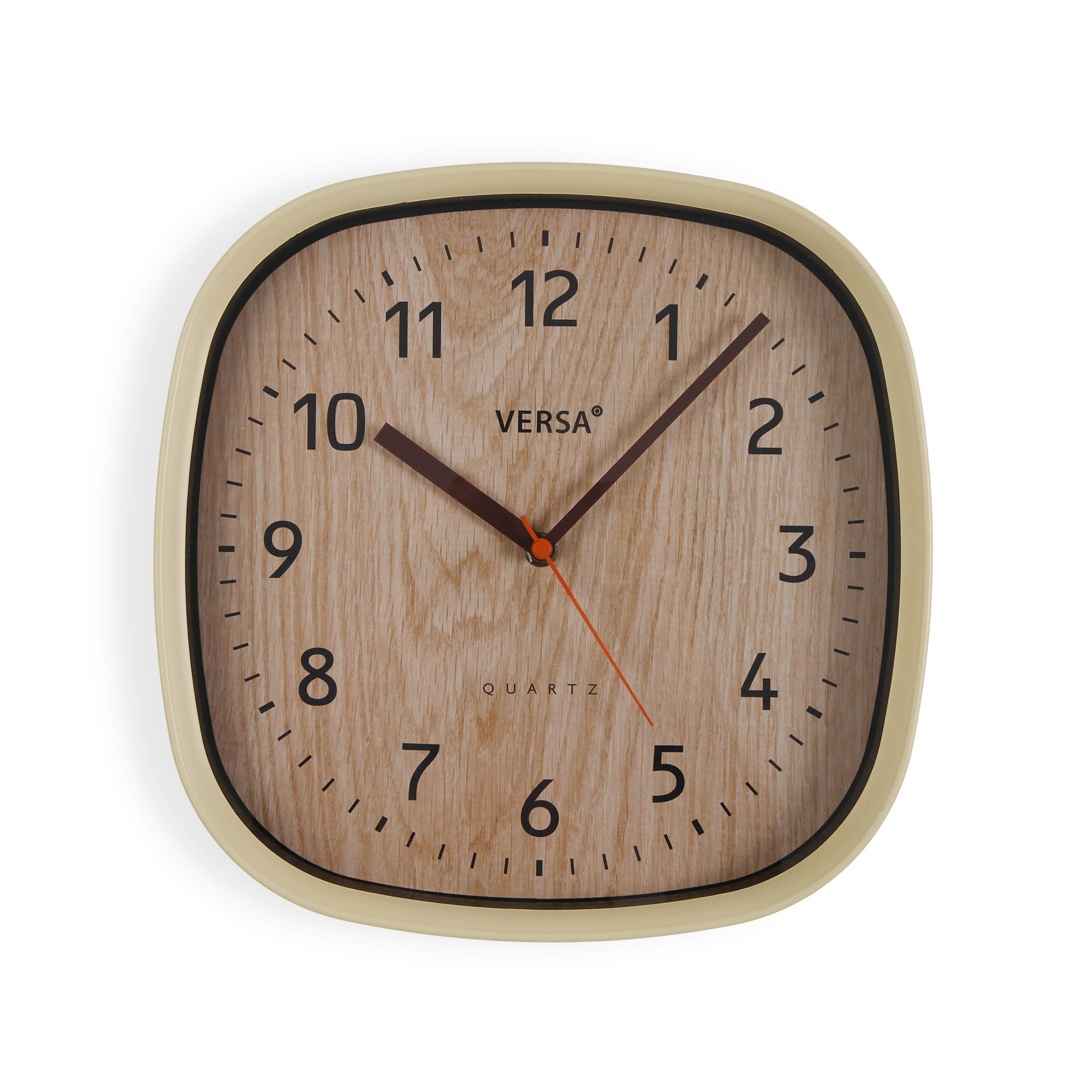 Reloj de pared cuadrado madera y bordes crema de 31 cm de diámetro ...
