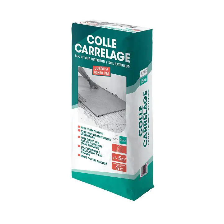 Colle carrelage en poudre blanc C2ET pour sol intérieur & extérieur et mur intérieur 25kg ...