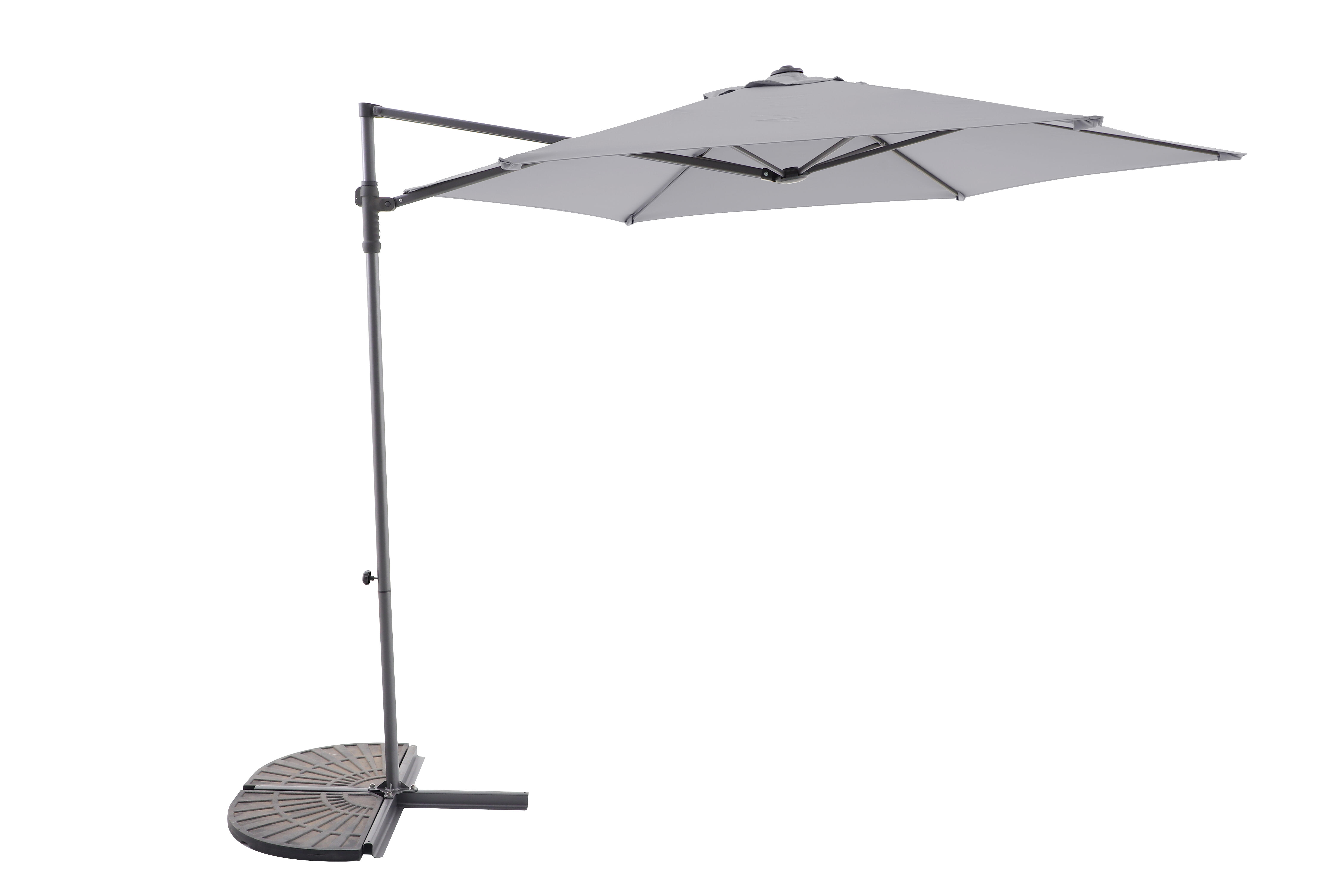 Parasol excéntrico de acero SUNFLOWER gris / plata Ø 270 cm + 4 pies de ...