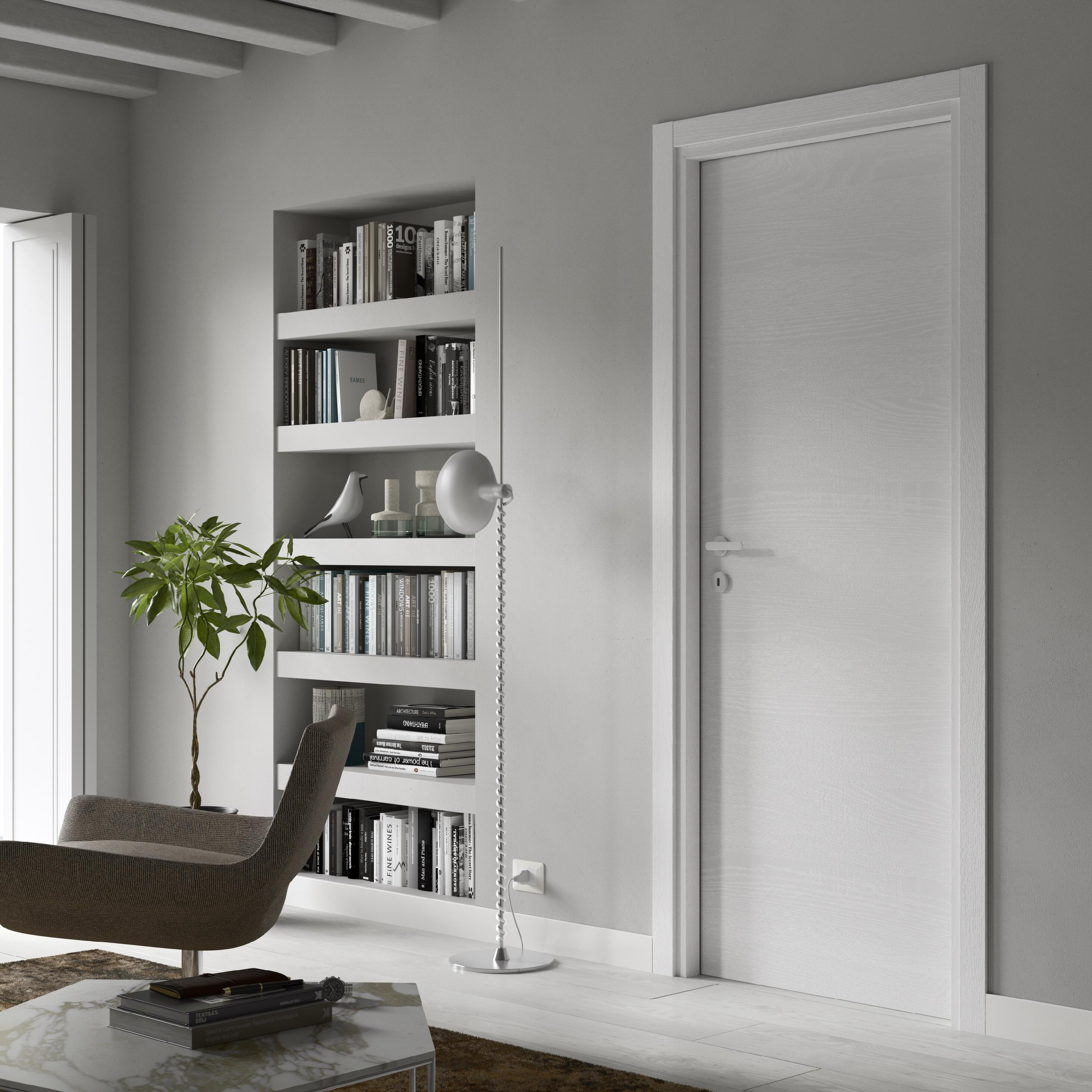 Porta interna a battente Fleck in MDF colore bianco venato, L 80 x H ...