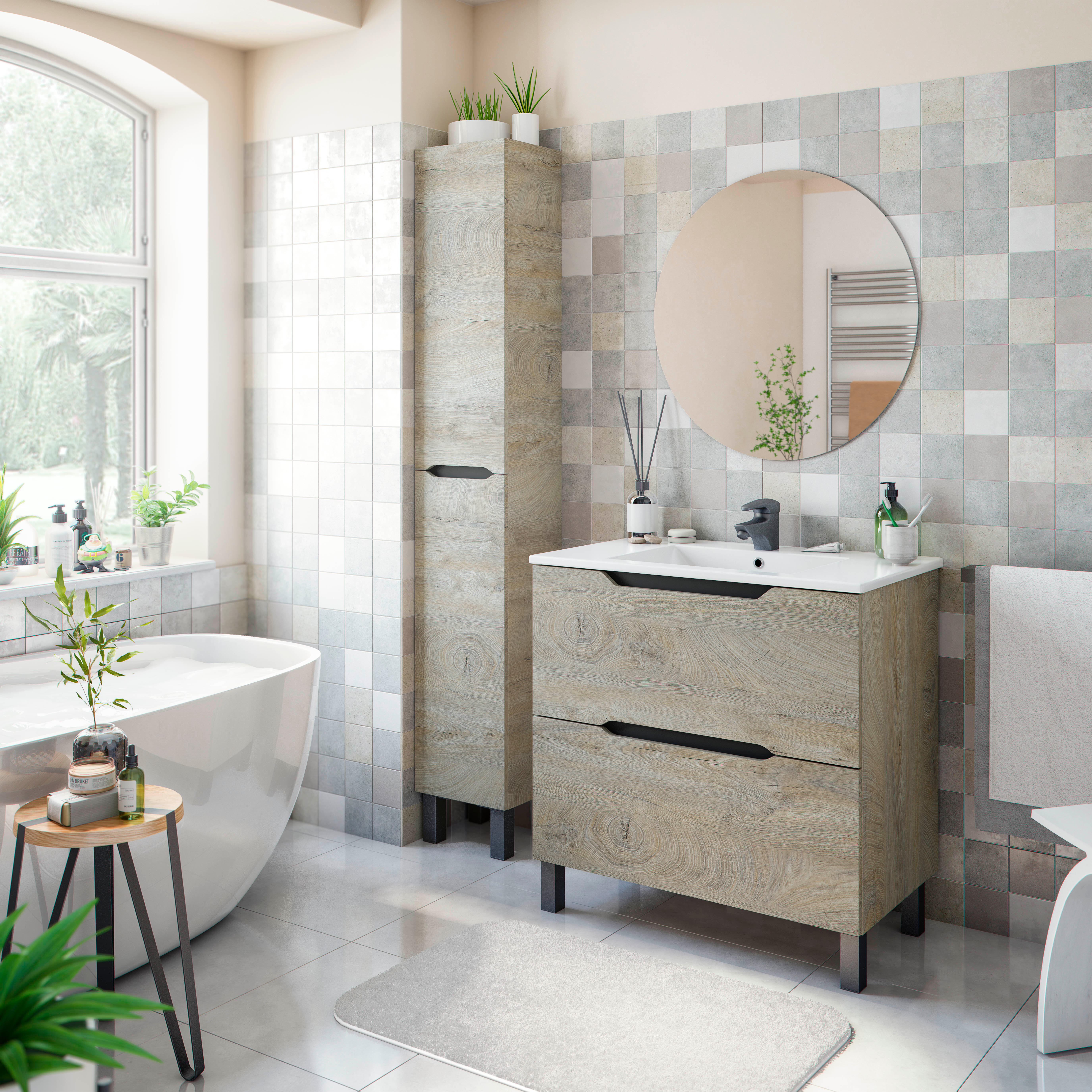 Mueble de baño con lavabo Lea roble 80x45 cm | Leroy Merlin