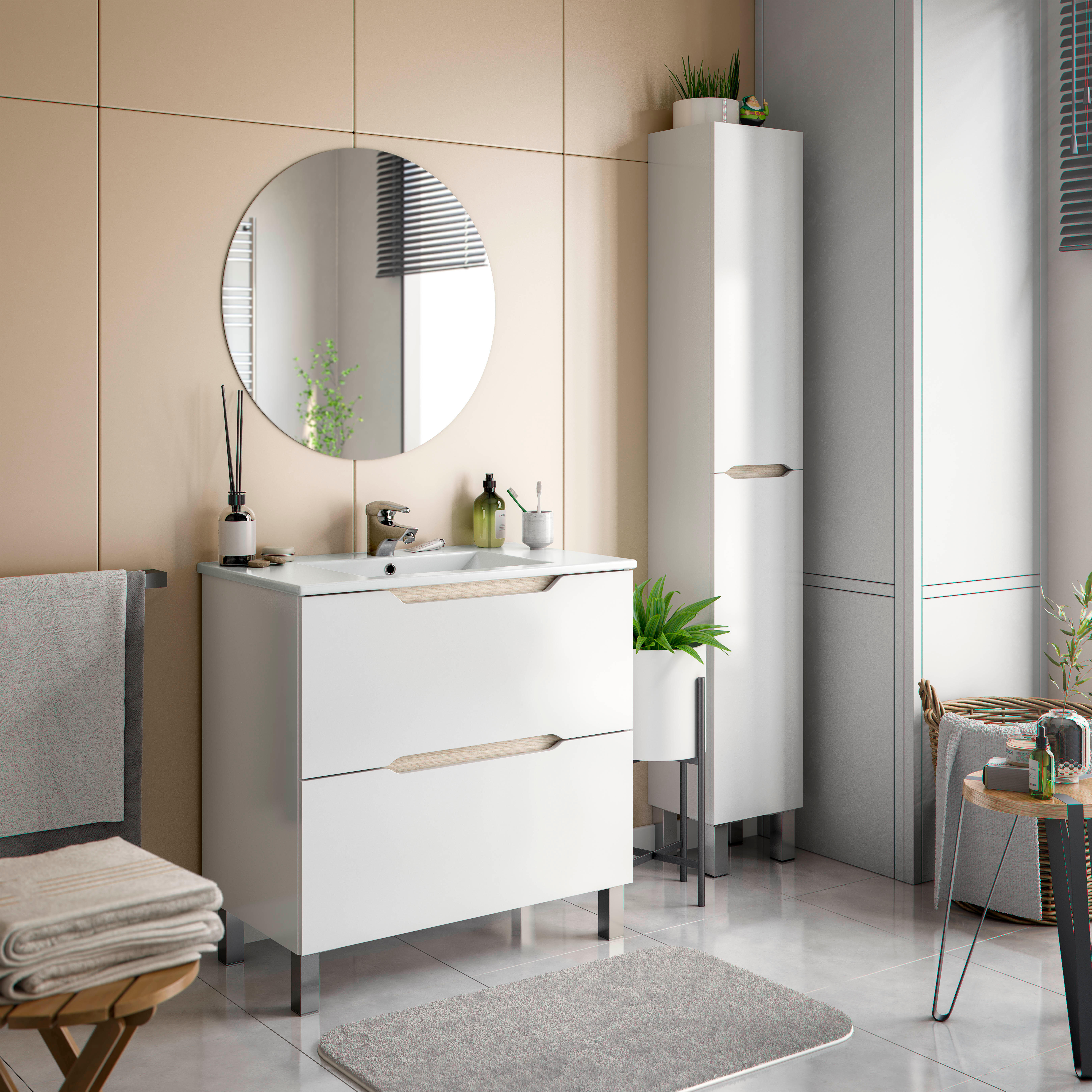Mueble de baño con lavabo Lea blanco brillante 80x45 cm | Leroy Merlin