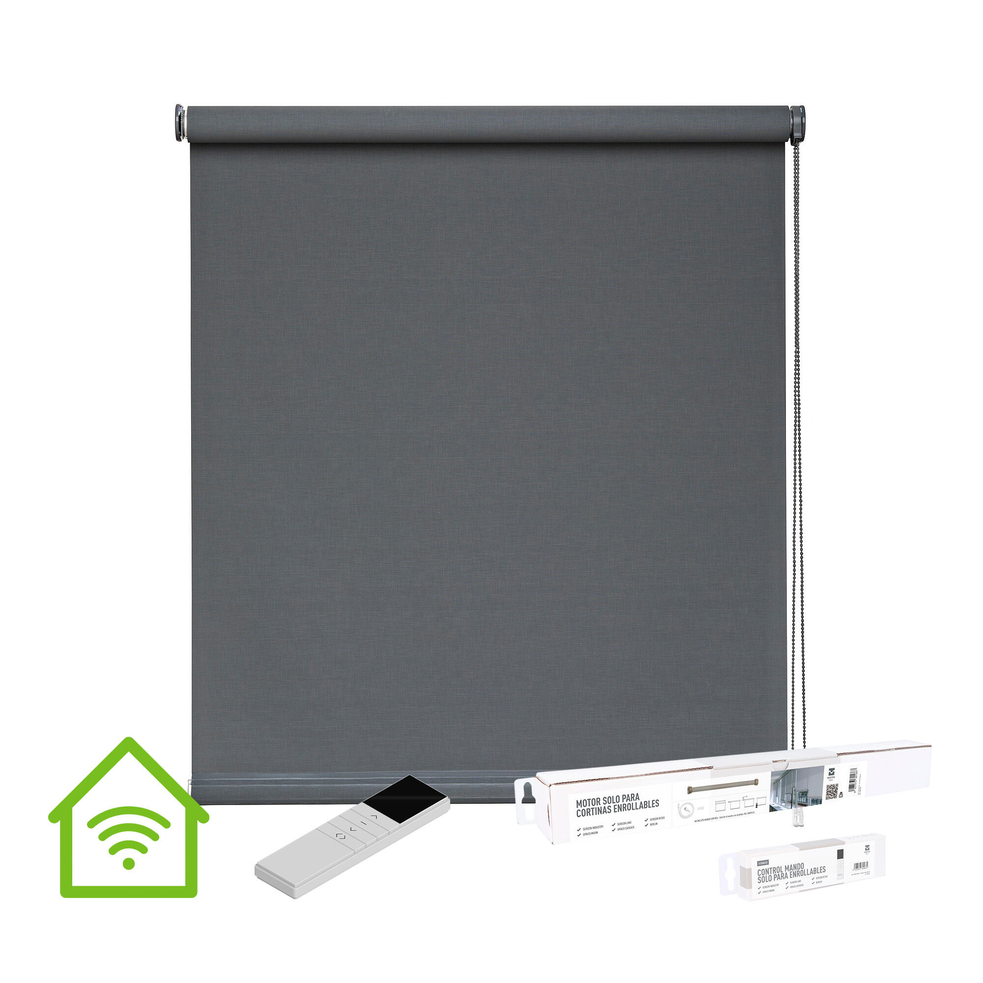 Kit motor + Estor enrollable screen 5% térmico con cadena Industry pvc liso gris oscuro de ...