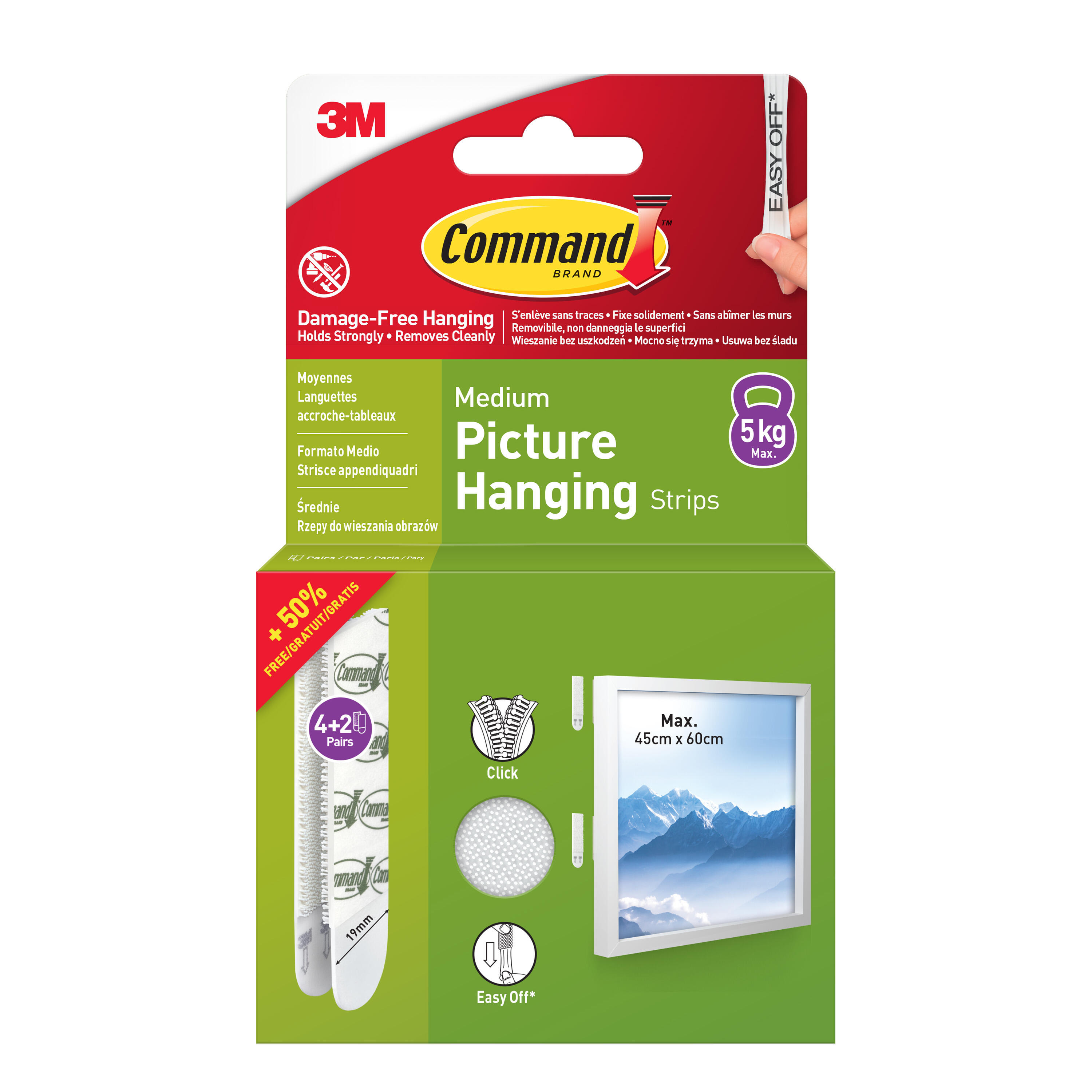 4+2 paires de languettes adhésives blanc de fixation de tableaux 5kg ...