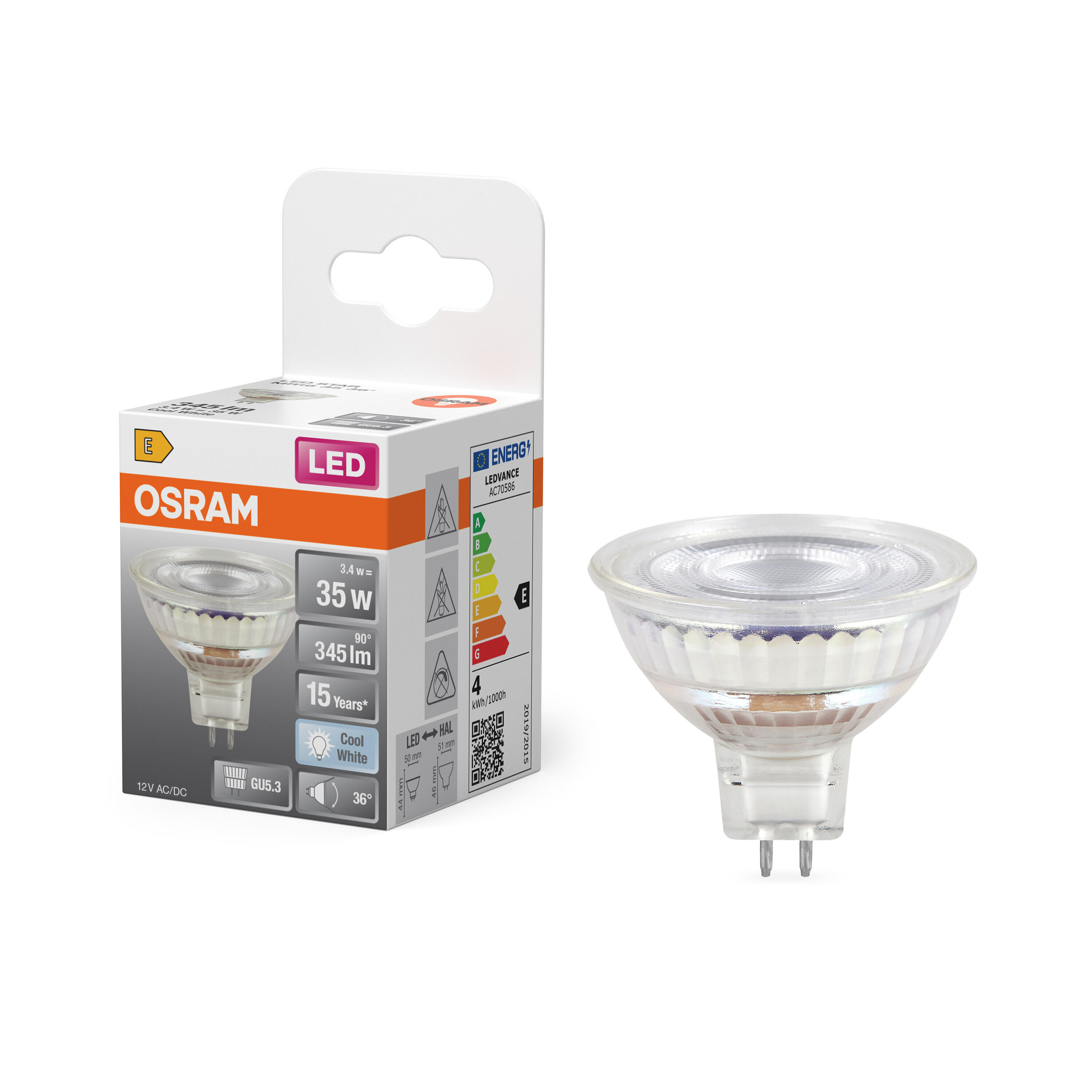 Ampoule led réflecteur MR16, 36°, 345lm = 35W, blanc neutre, OSRAM | Leroy Merlin