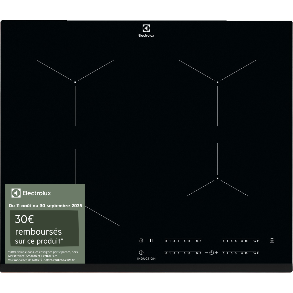 Plaque à induction 4 foyers, noir, ELECTROLUX EIT61443B | Leroy Merlin