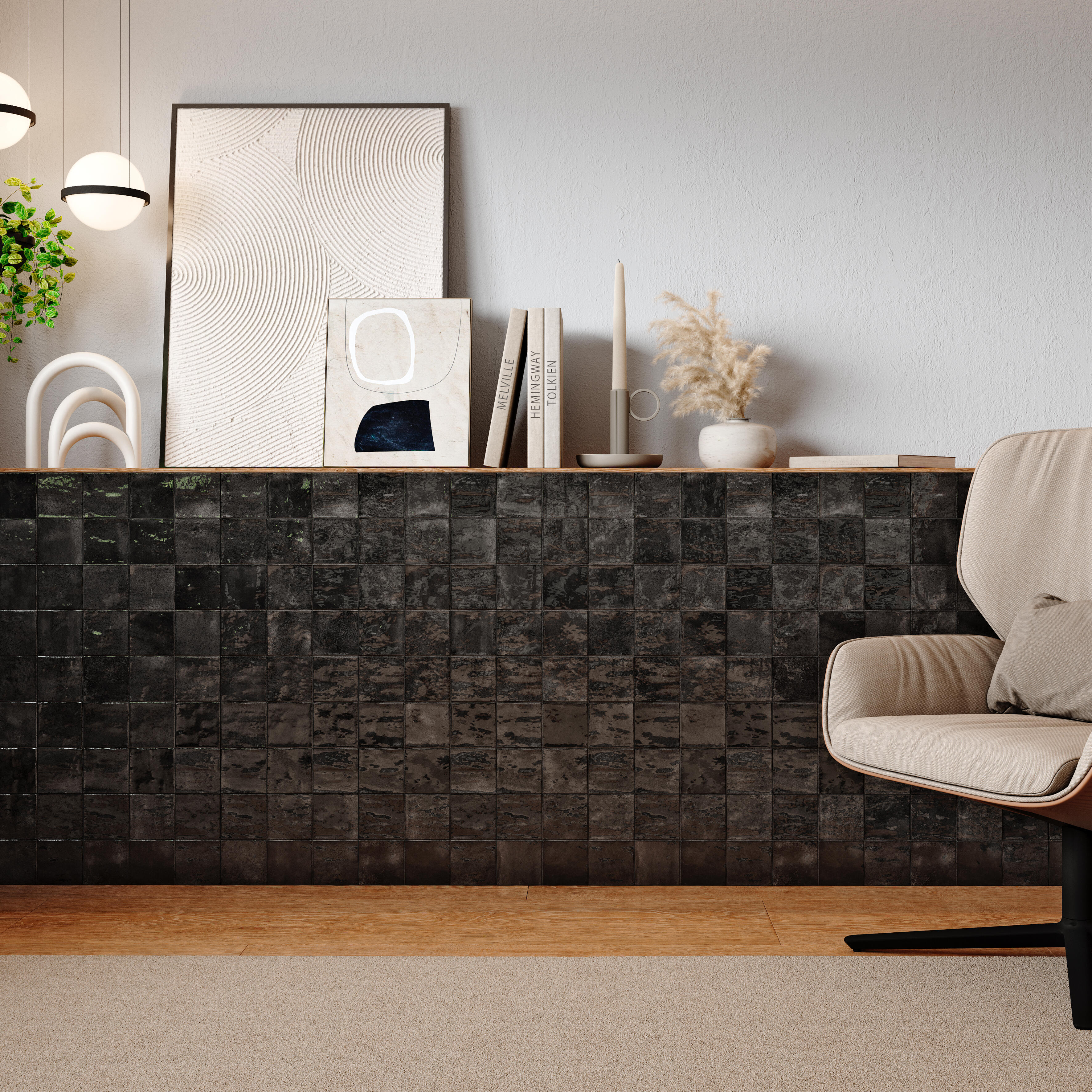 Azulejo piscina porcelánico Kech efecto zellige black 10x10 cm | Leroy ...