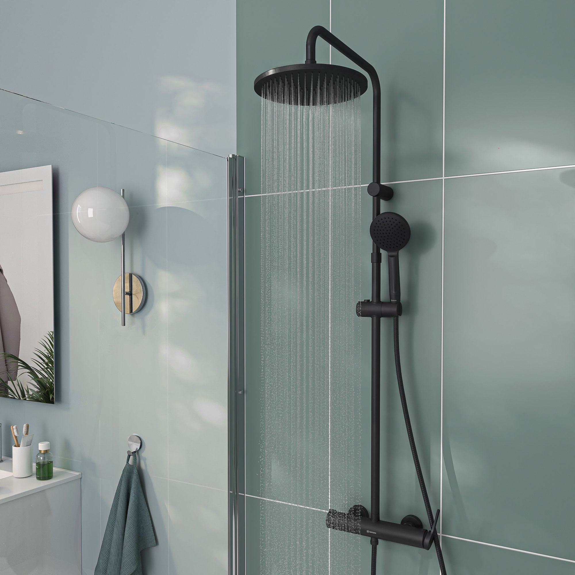 Columna de ducha monomando Sensea Essential negro | Leroy Merlin