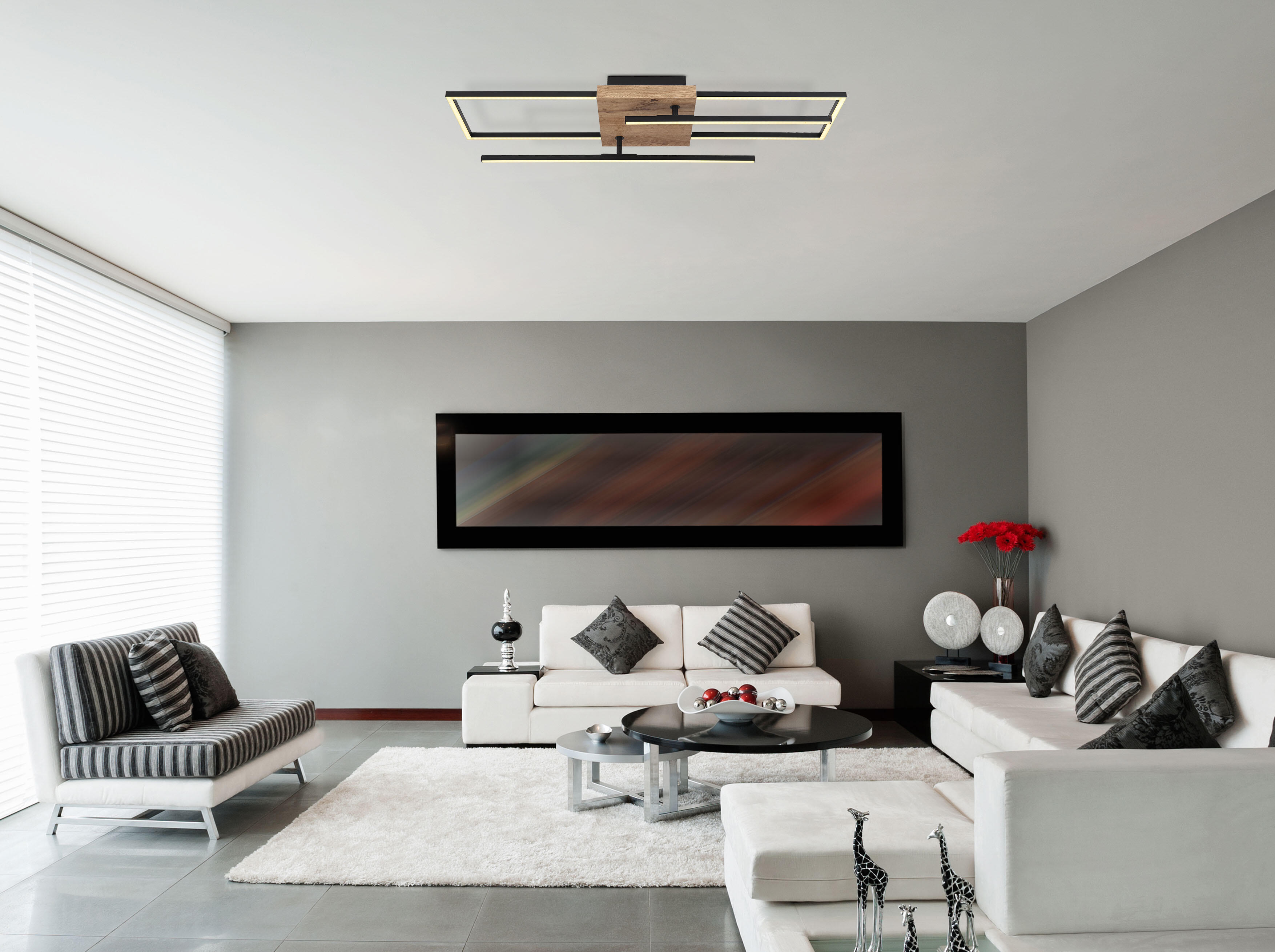 Plafón LED rectangular negro pantalla acrílica 1800 lm blanco cálido ...