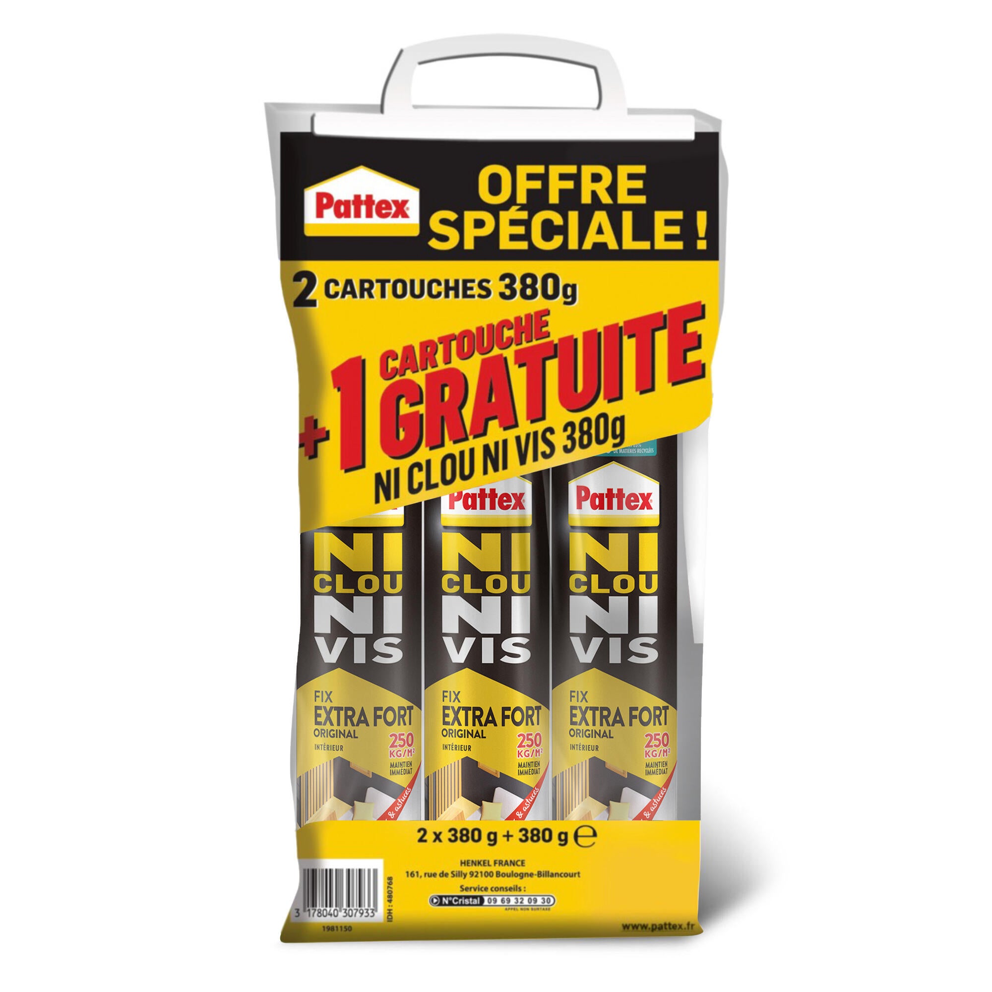 Lot de 3 Colle de fixation acrylique Ncnv fix idéal bois PATTEX, 380 g ...