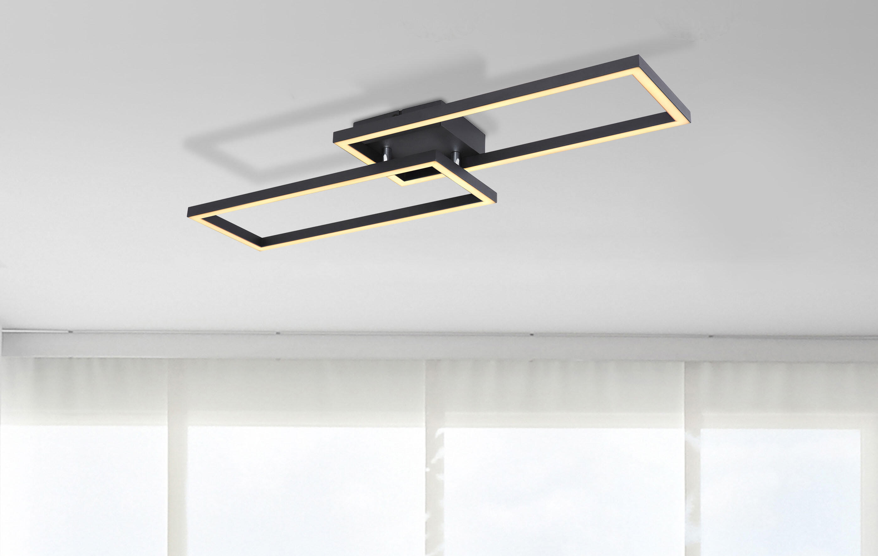Plafón LED rectangular negro pantalla opalina 1200 lm blanco cálido ...