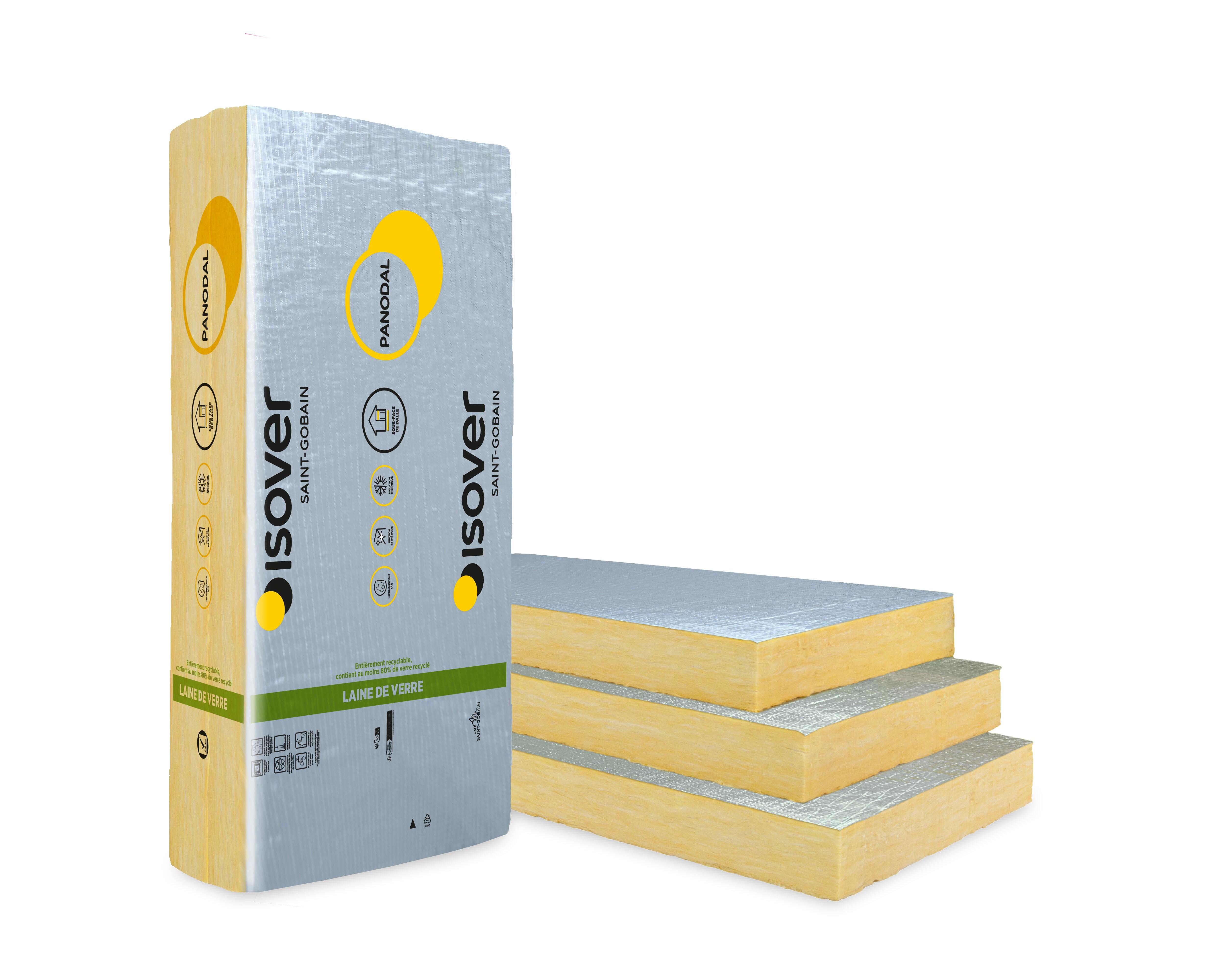 Lot de 5 panneaux laine de verre ISOVER Panodal, Ep.96mm, 1.35x0.6m, R3 | Leroy Merlin