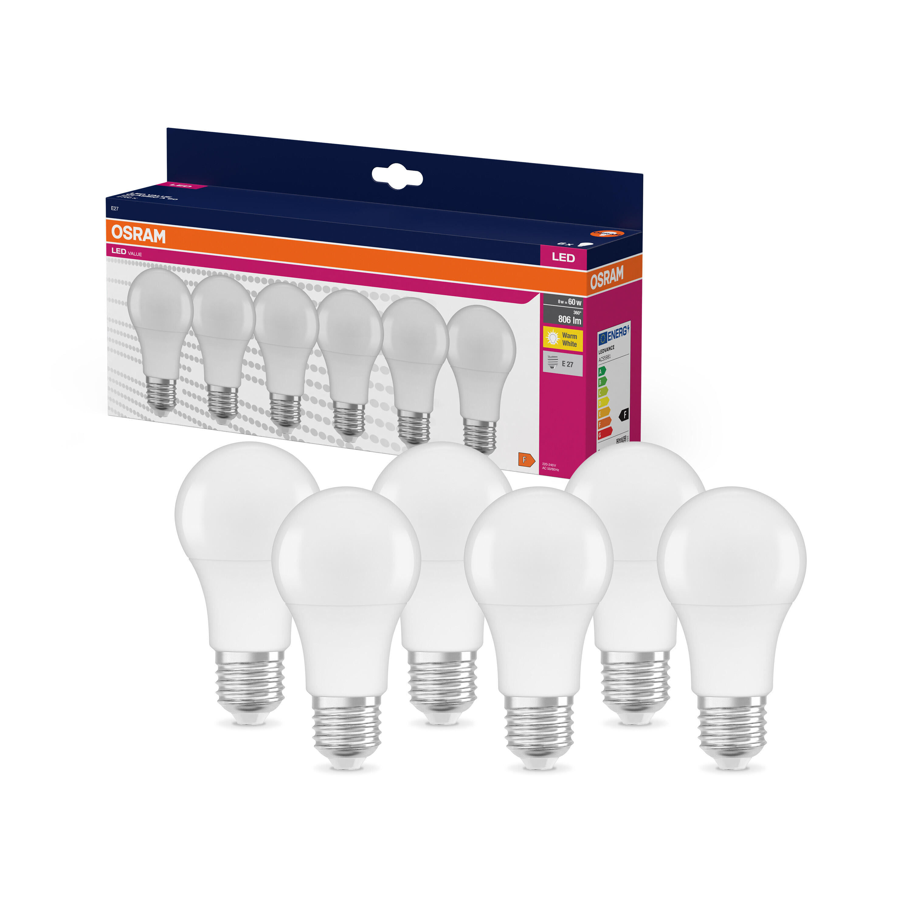 Lot de 6 ampoules standard, E27, 806 lm, blanc chaud, OSRAM | Leroy Merlin