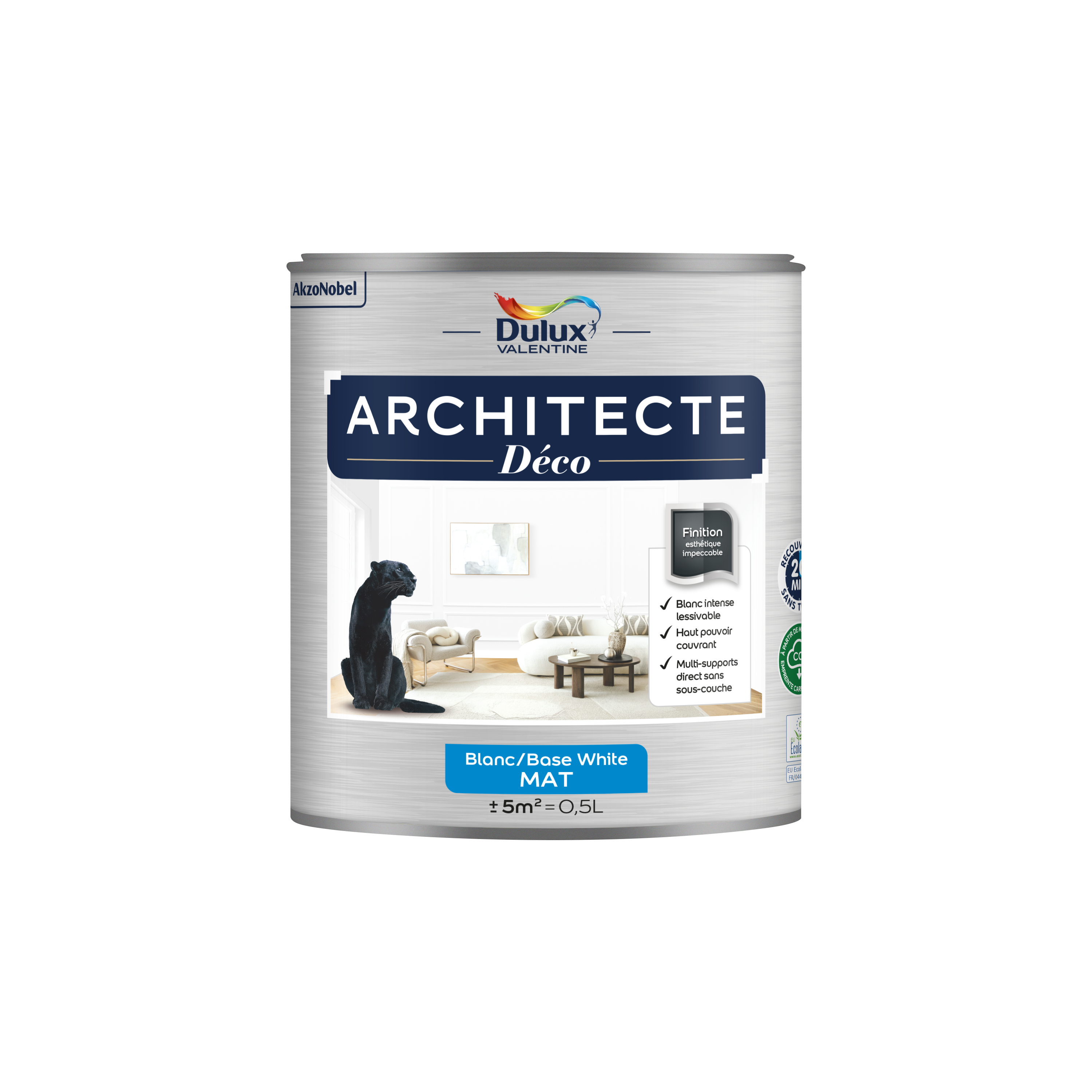 Peinture mur, plafond, blanc mat DULUX VALENTINE Architecte déco 0.5L ...