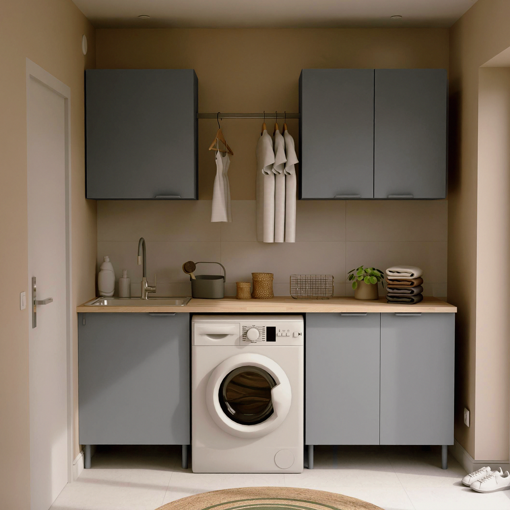 Mueble lavadero en kit Eleki gris 202 cm 3 altos An 60/60/80 cm 1 bajo ...