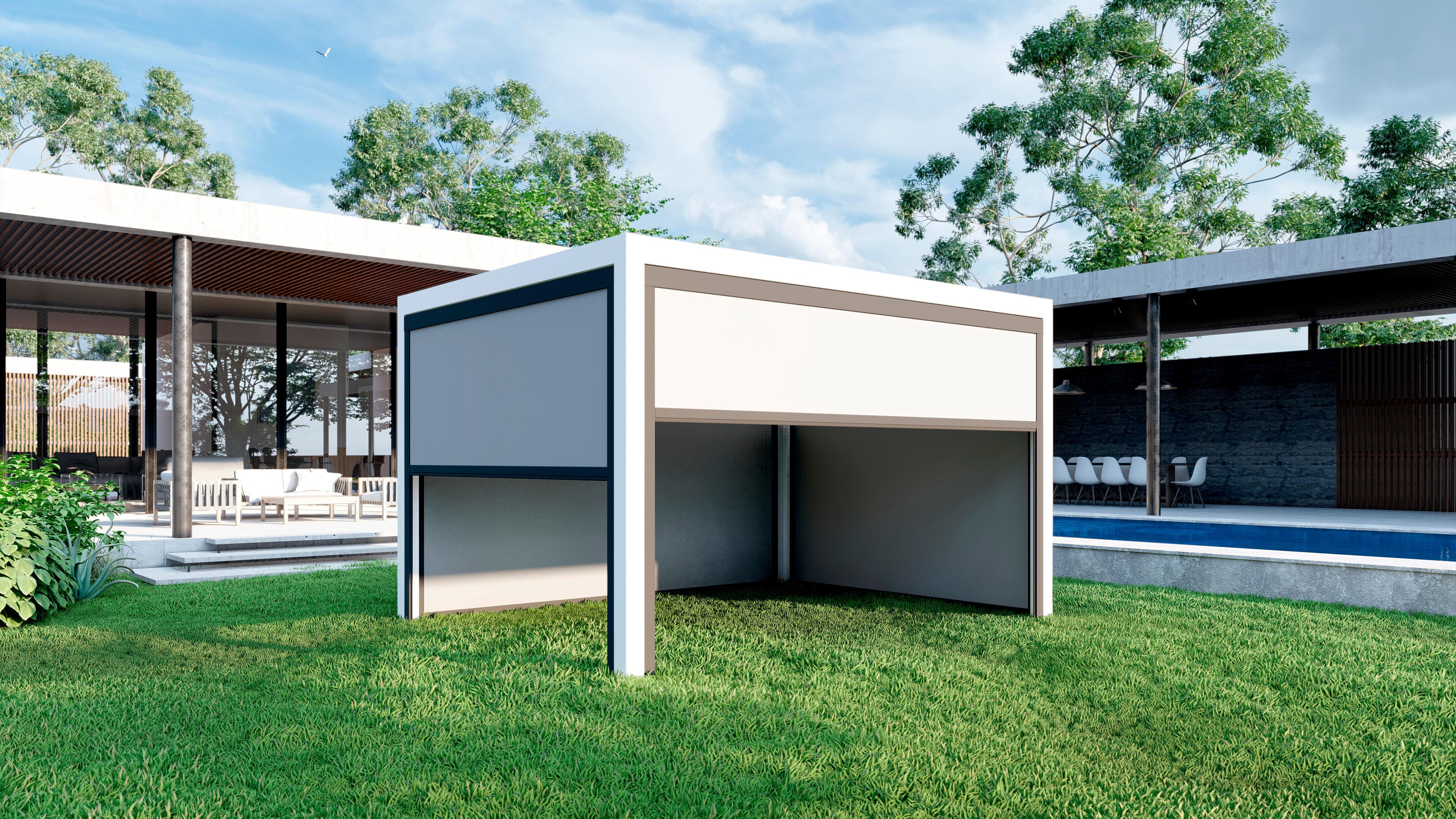 Toldo vertical Zip Roma de poliéster blanco 300 x 250 cm para pérgola ...