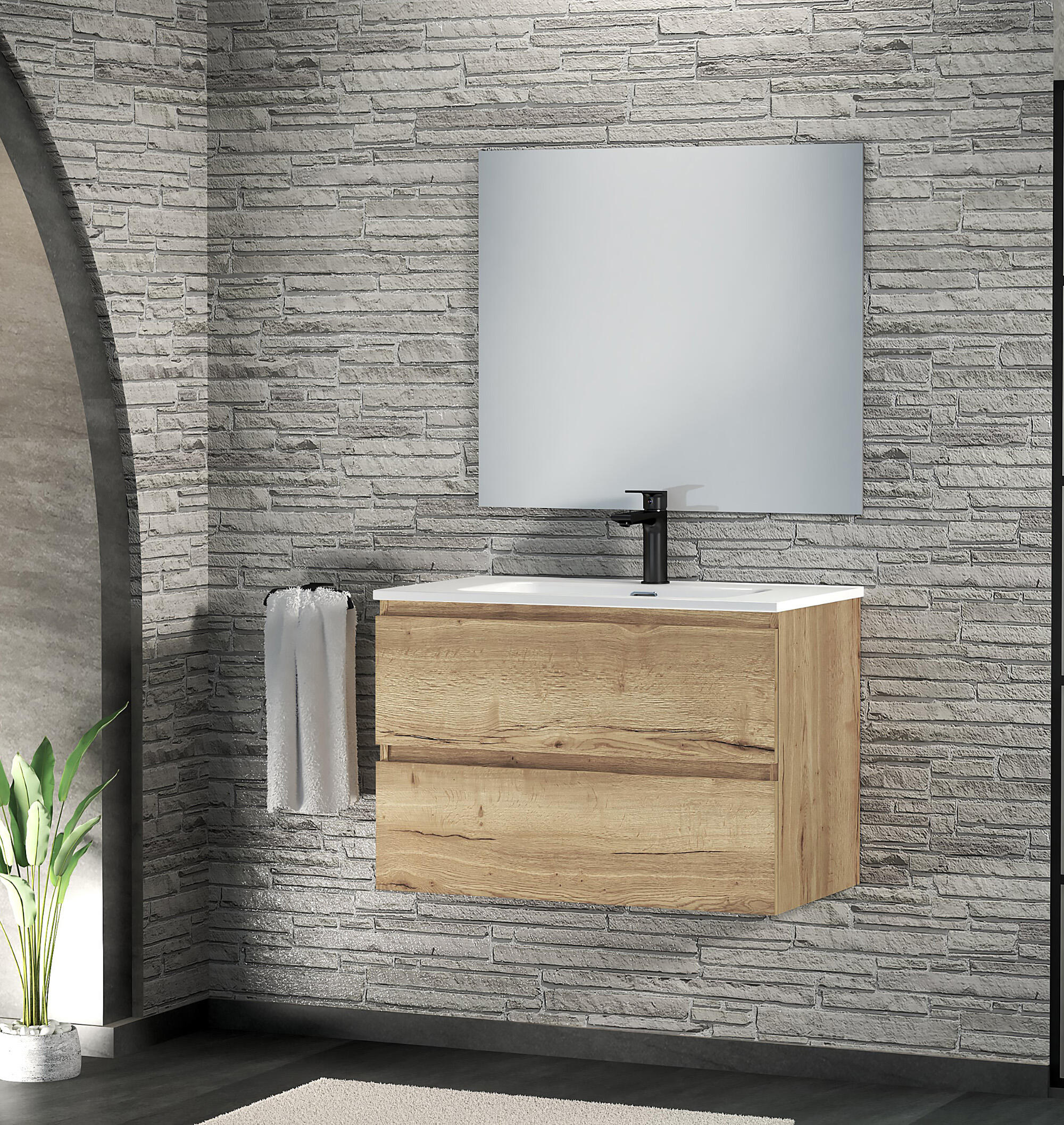 MÓVEL BANHO MAYA 80X45 cm 2 GAVETAS CARVALHO | Obramat