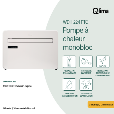 Climatiseur fixe monobloc QLIMA Wdh 224 ptc, 2.35 kW | Leroy Merlin