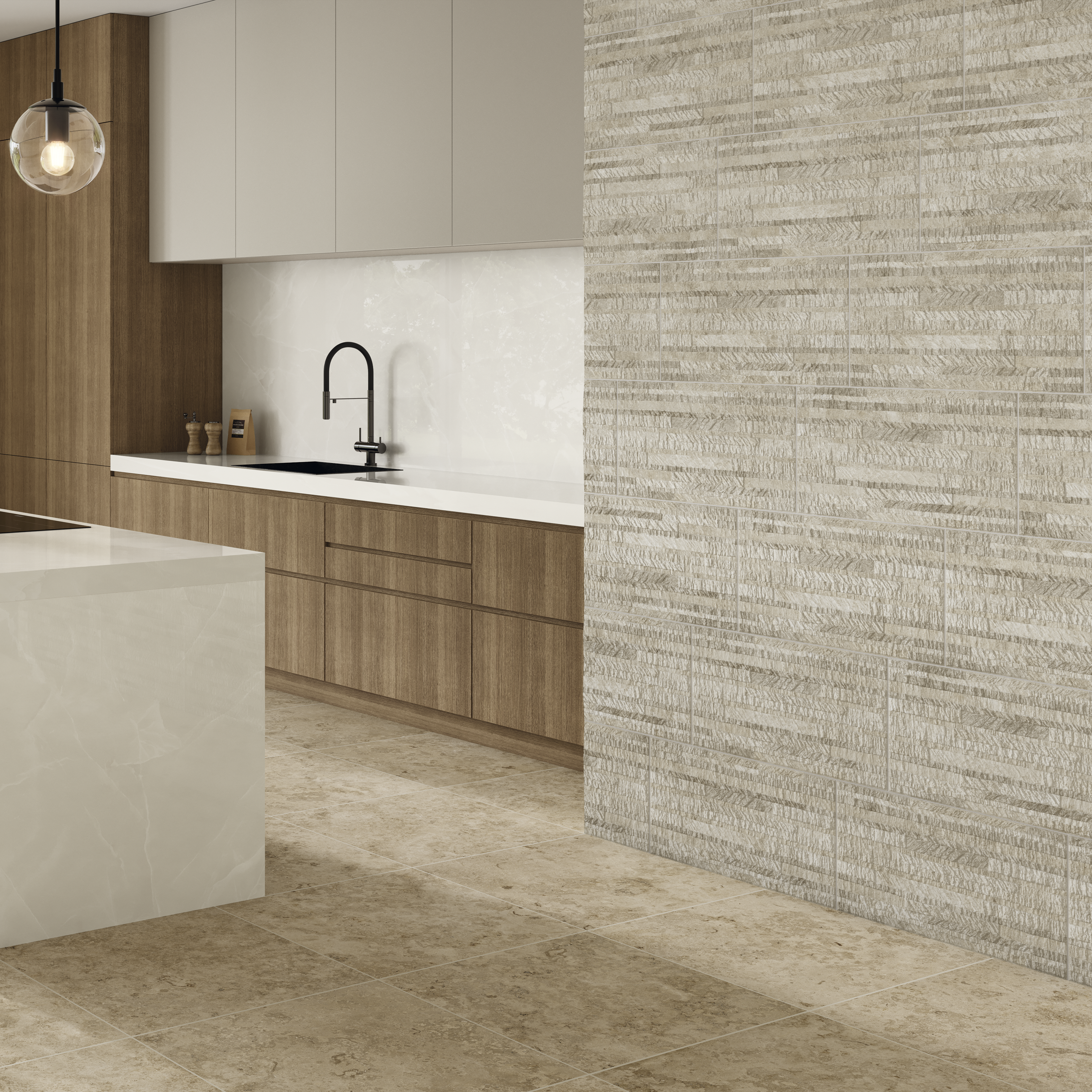 Azulejo porcelánico Thor Muro efecto piedra beige 30x60 cm | Leroy Merlin