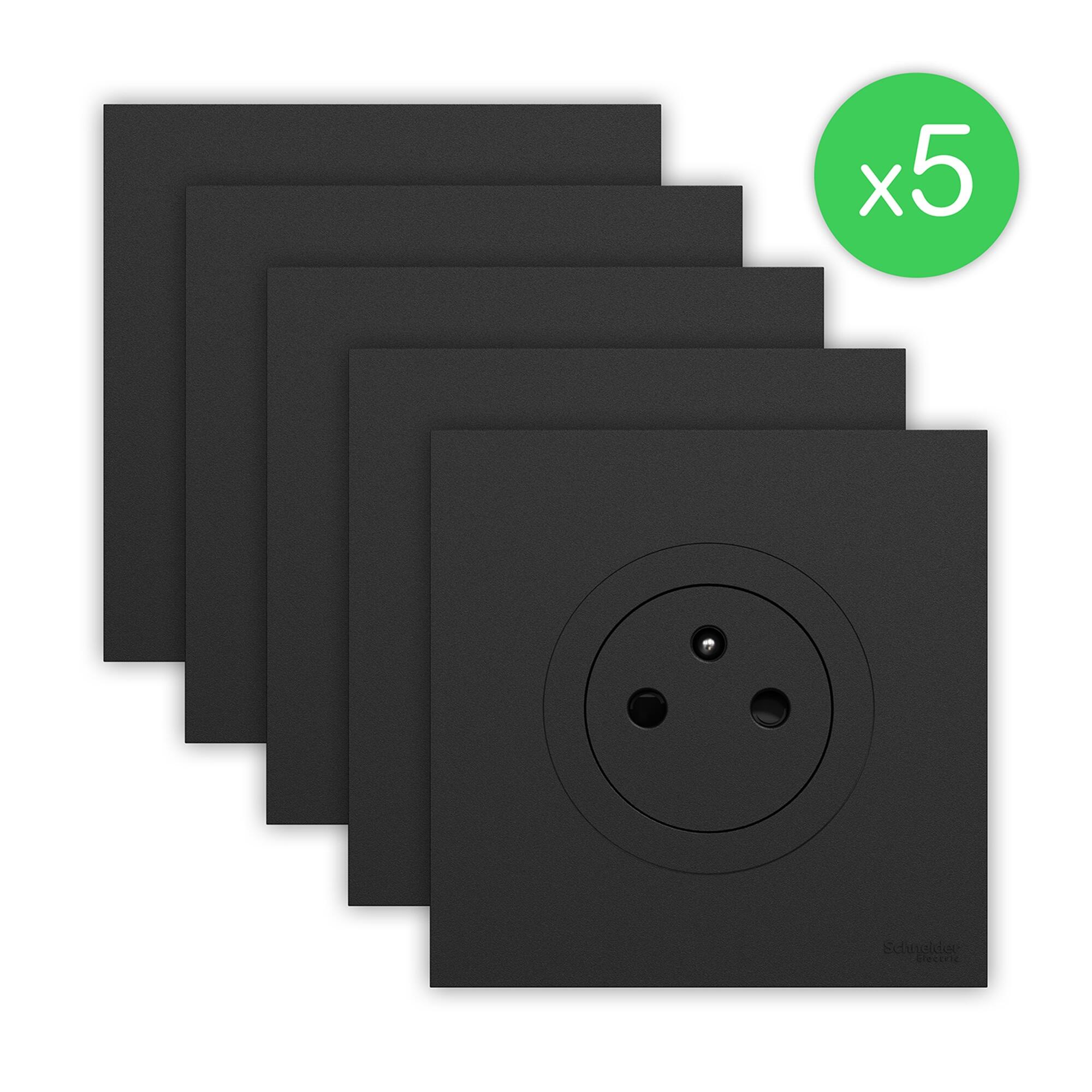 Lot de 5 prises affleurantes avec terre complet Odace, SCHNEIDER ...