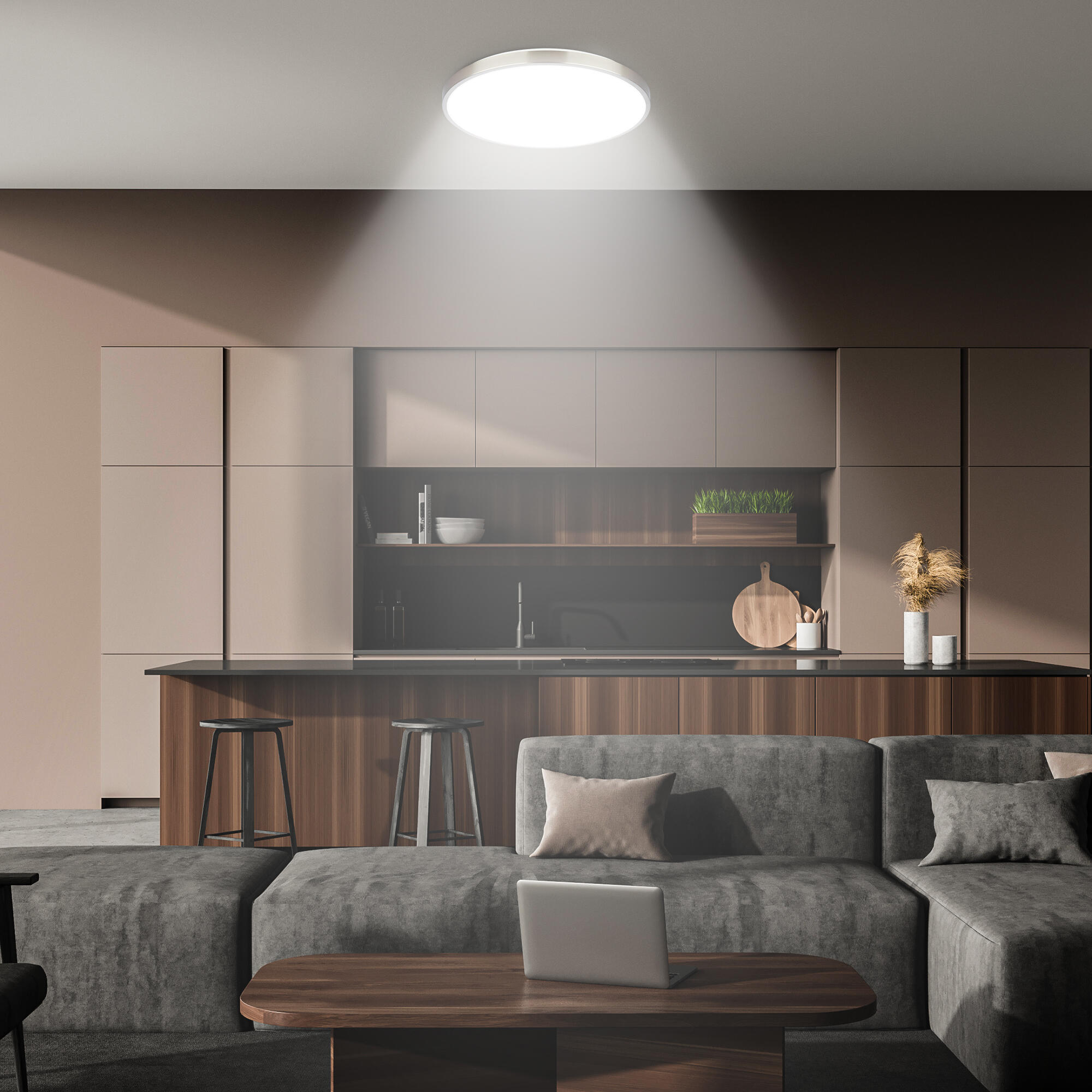 Plafón LED de interior redondo gris BRILO 2400 lm color luz regulable ...