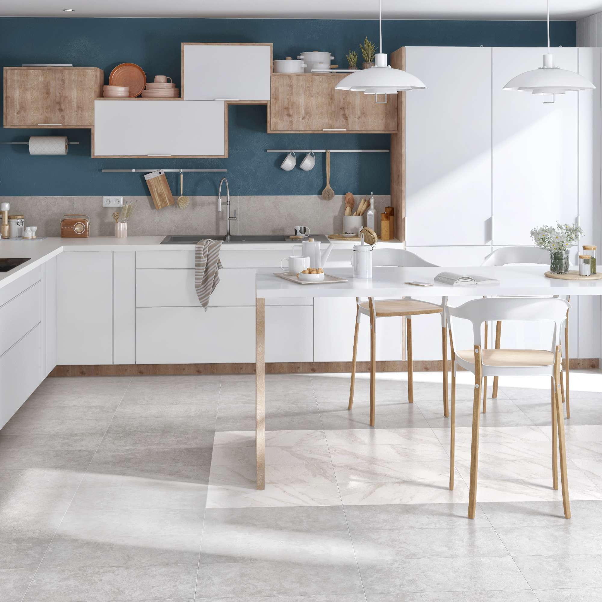 Carrelage sol intérieur / mur intérieur effet marbre blanc Remix l.30 x ...