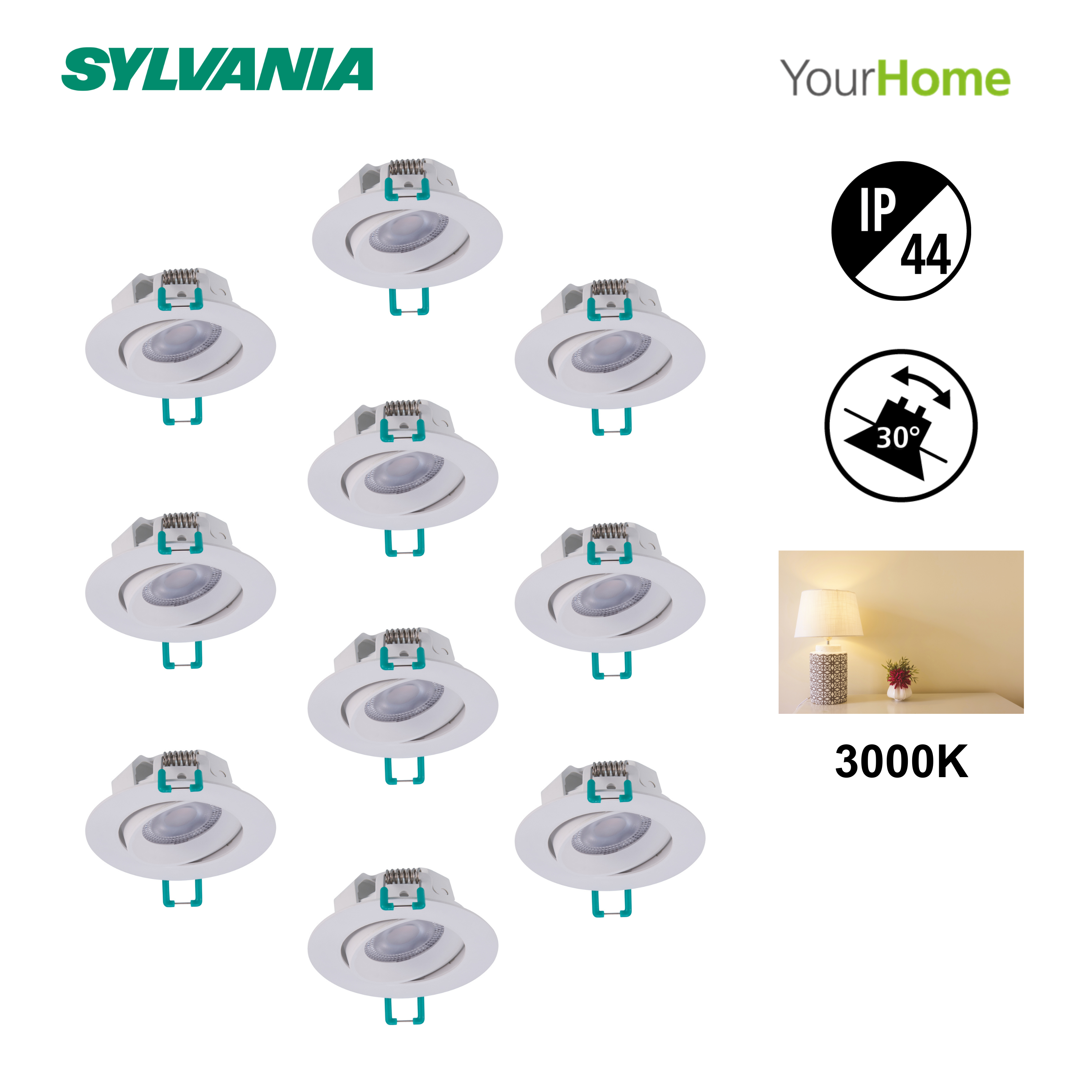 10 spots LED encastrés IP44, orientable, blanc chaud, SylSpot blanc ...