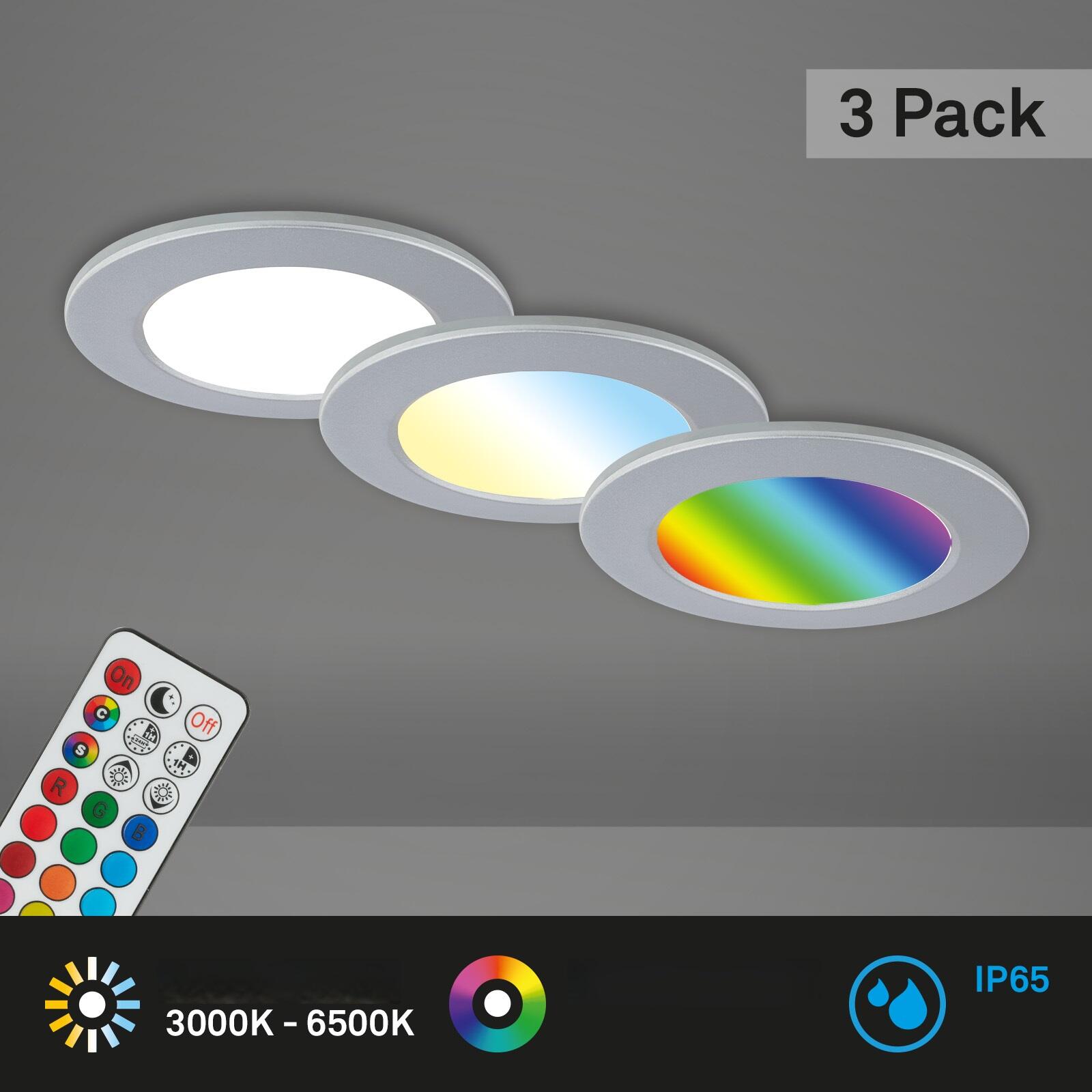 Pack de 3 downlight LED empotrable BRILONER gris redondo ø9.2 cm 450 lm ...