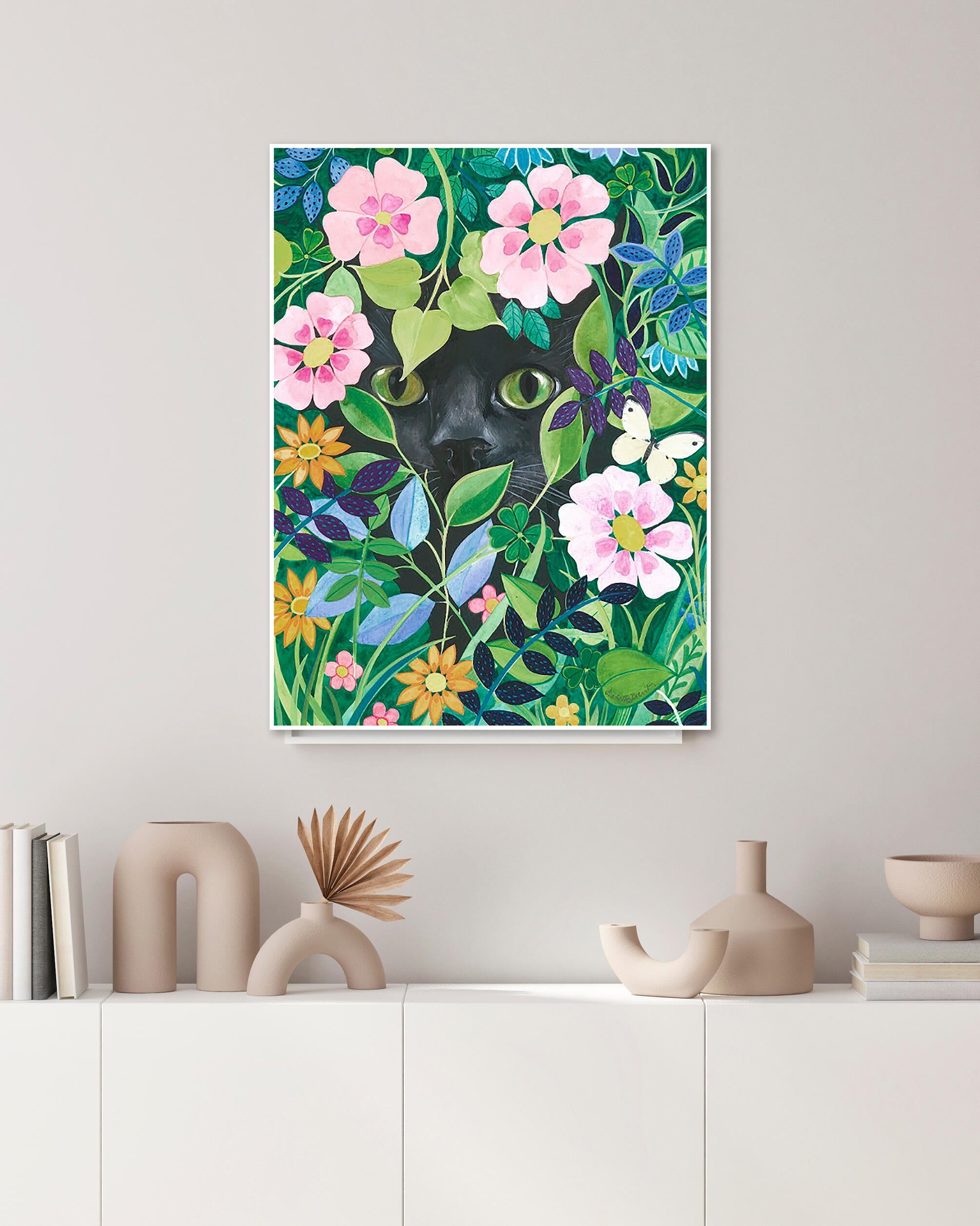 Cuadro con marco Gato Escondido Flores 61 cm x 81 cm | Leroy Merlin