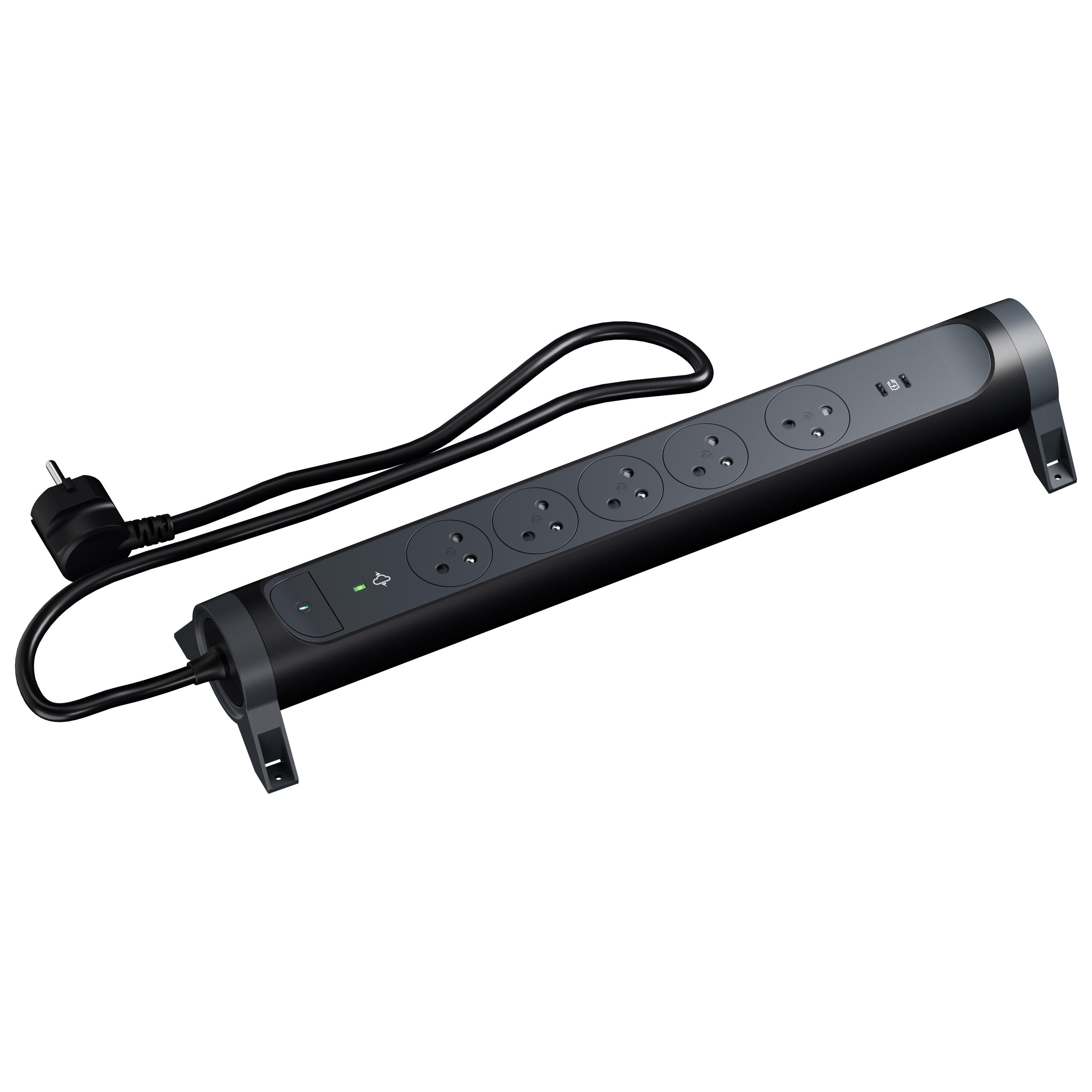 Multiprise parafoudre 5 prises avec interrupteur et 2 USB-C, 1.5 m noir ...