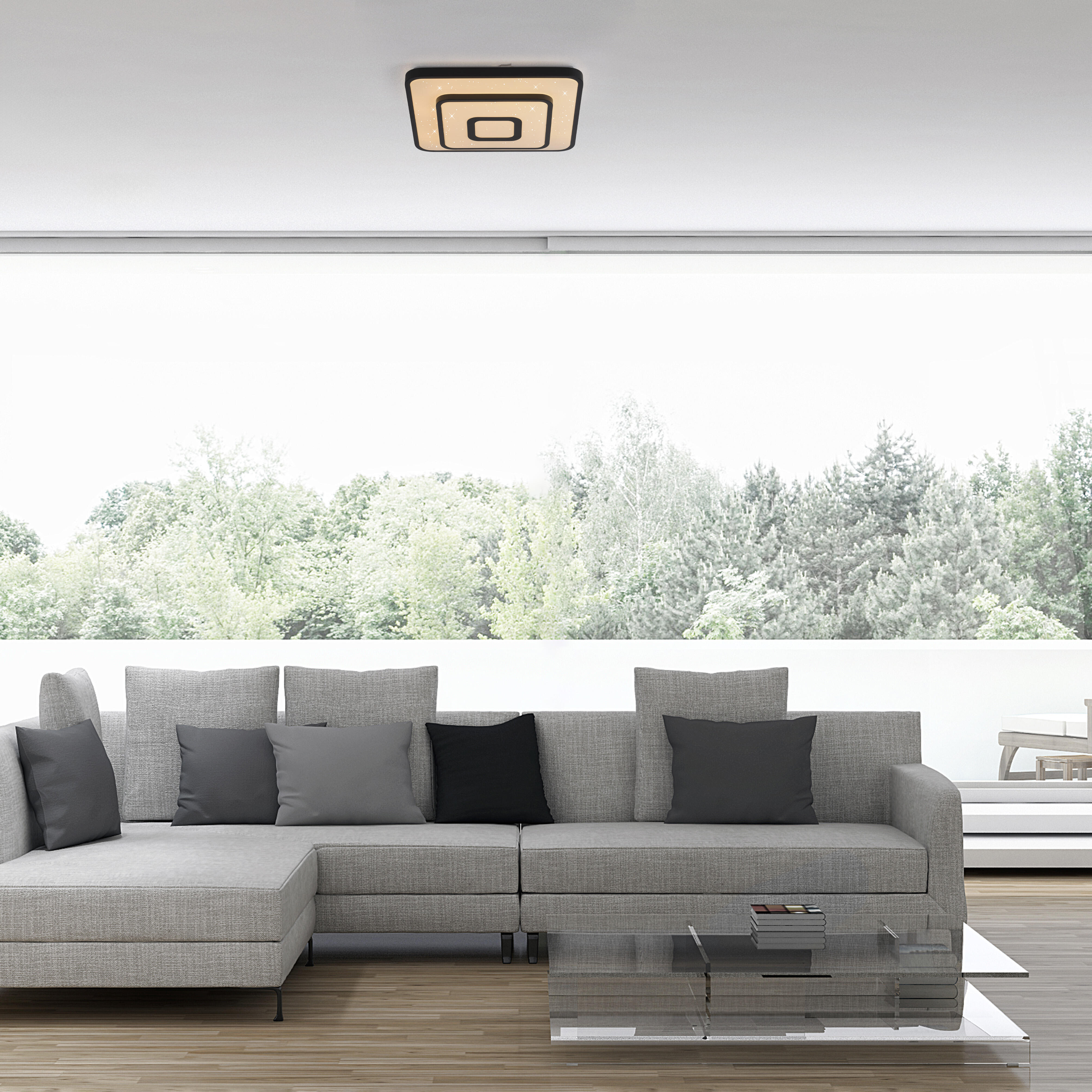 Plafón LED cuadrado negro Turanus 1900 lm luz cálida 3000K IP20 | Leroy ...