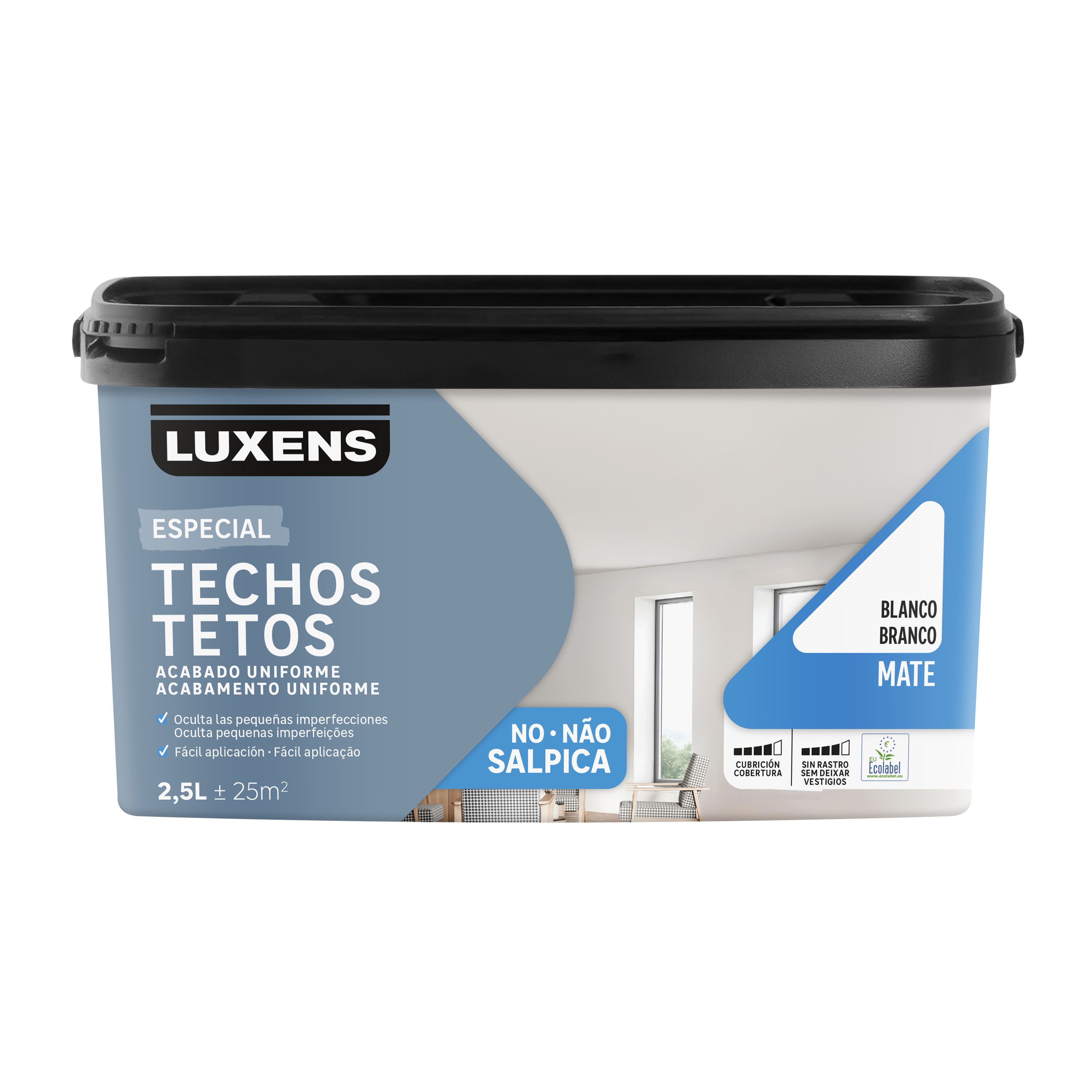 Pintura de interior LUXENS color blanco mate 2.5L para techos | Leroy ...
