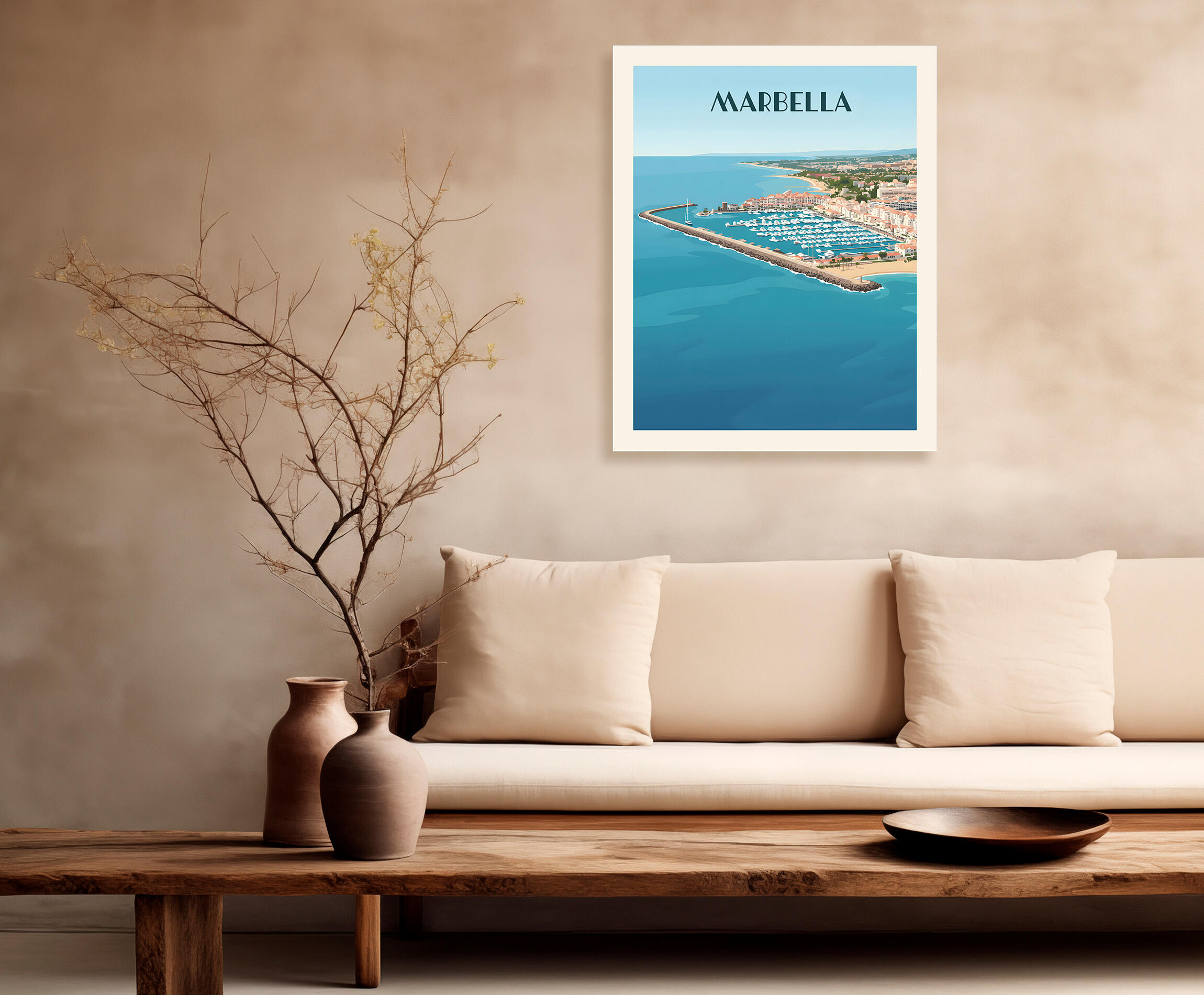 Pintura impresa sin marco Ciudad Retro Panorámica Marbella 50 x 40 cm ...
