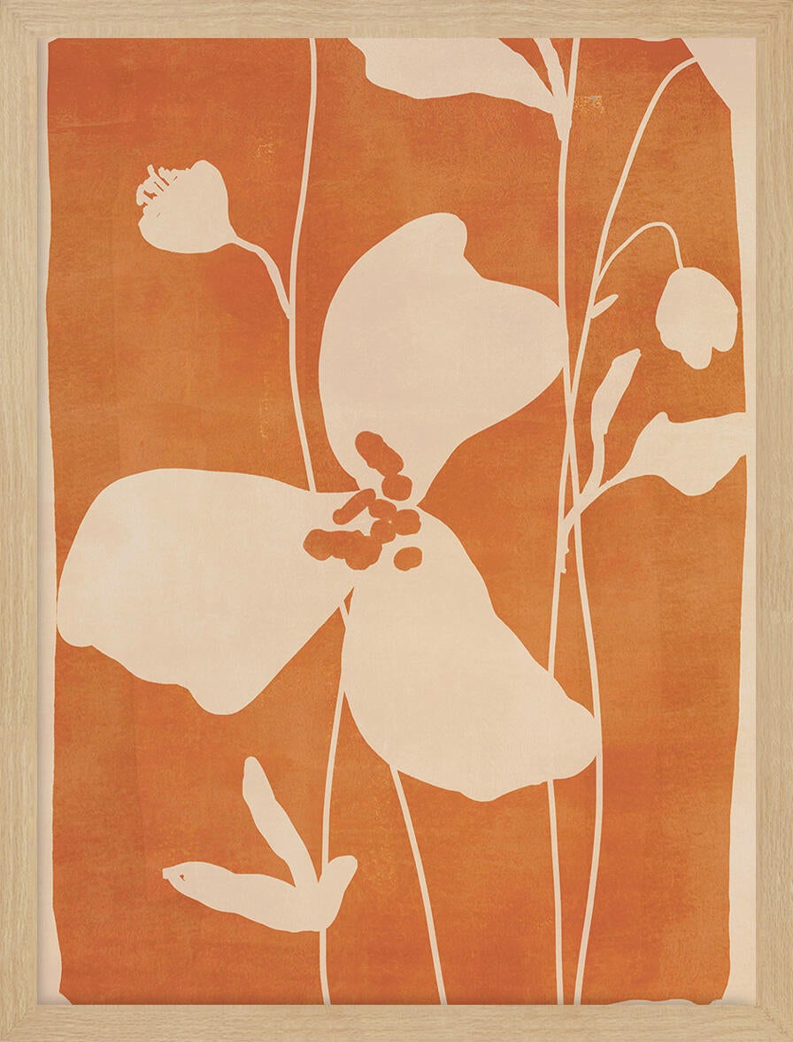Cuadro con marco Latido Floral marrón, naranja y beige 32 cm x 42 cm ...