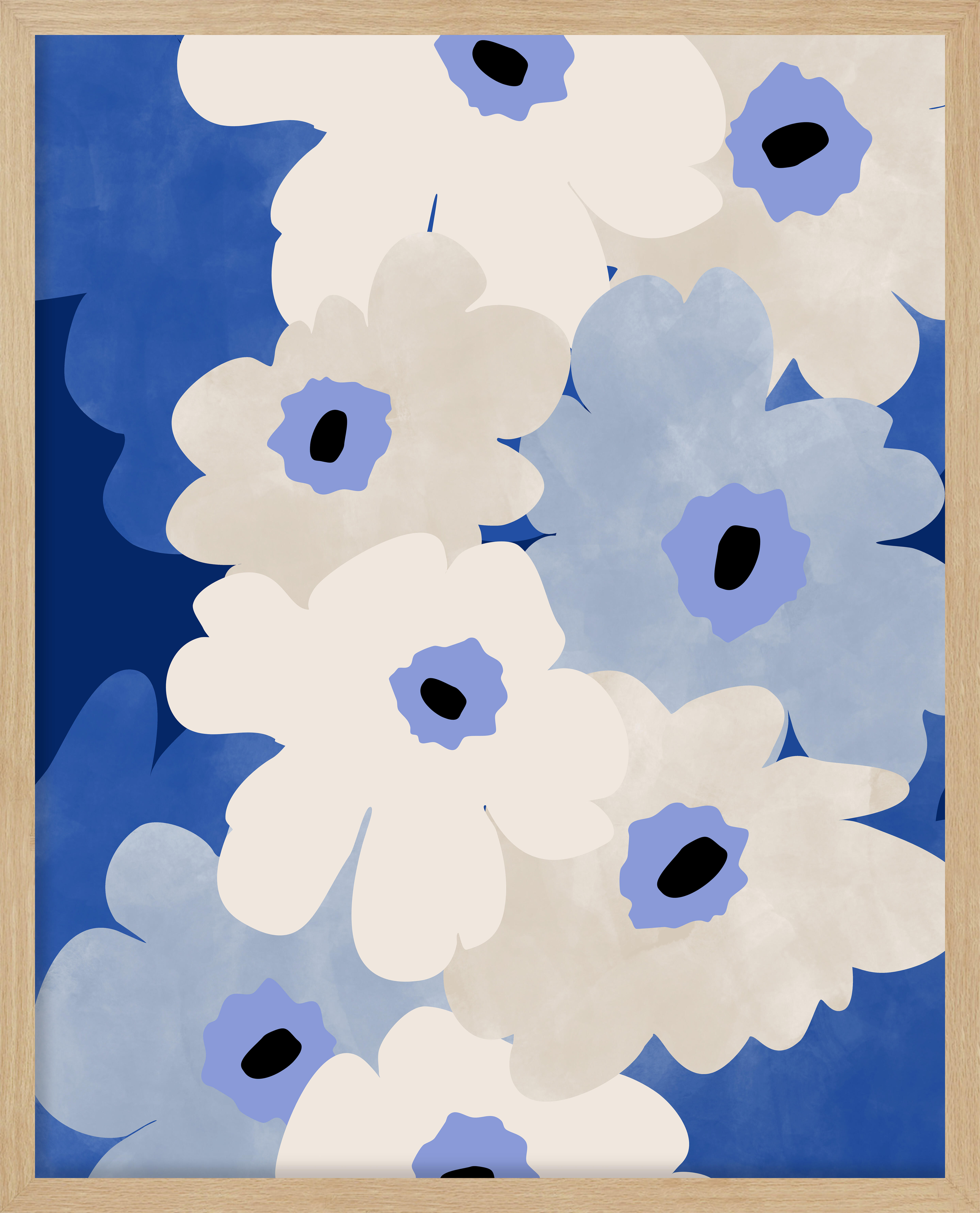 Cuadro con marco Minimal Bloom azul y blanco 42 cm x 52 cm | Leroy Merlin