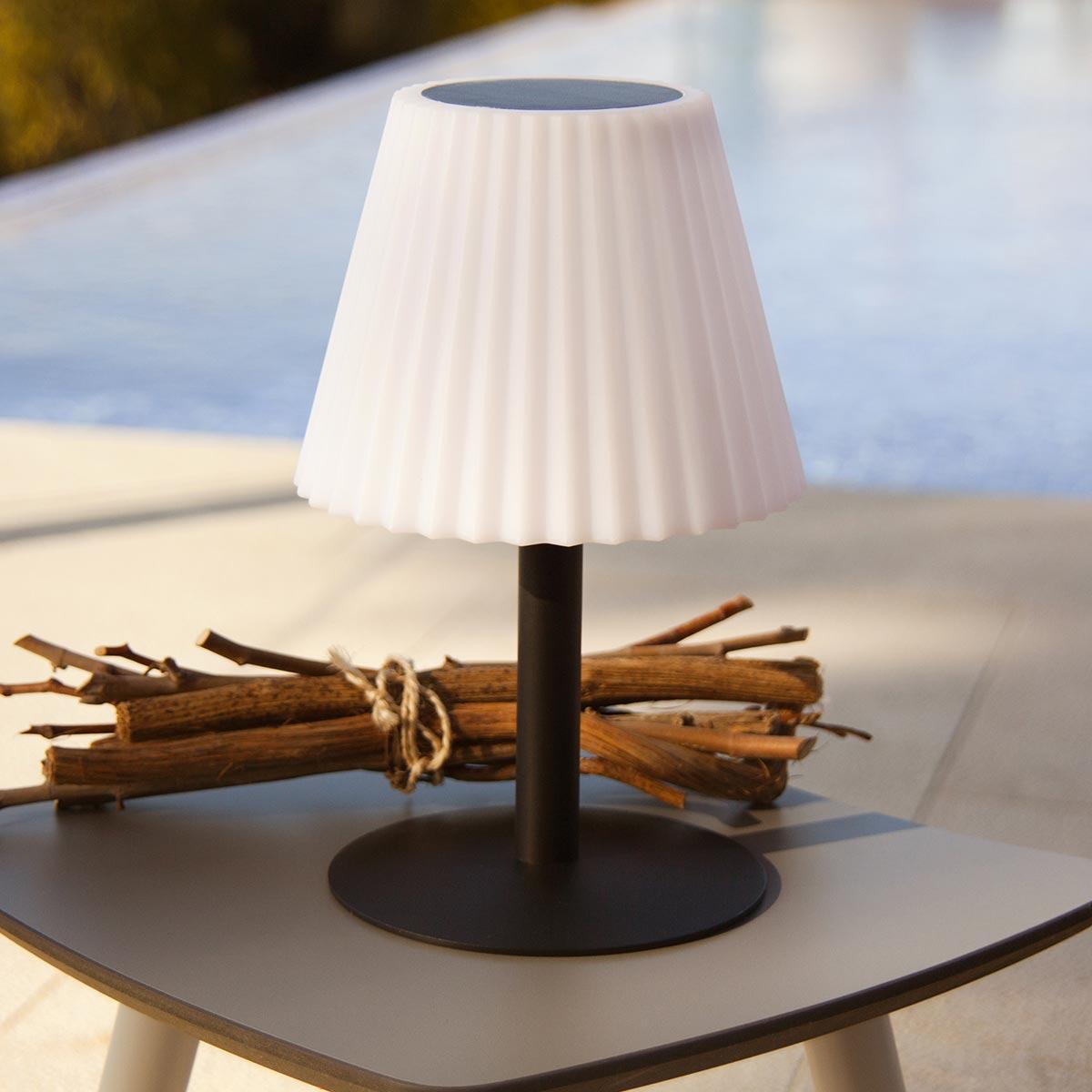 Lámpara de mesa solar sin cables de acero exterior negra luz LED ...
