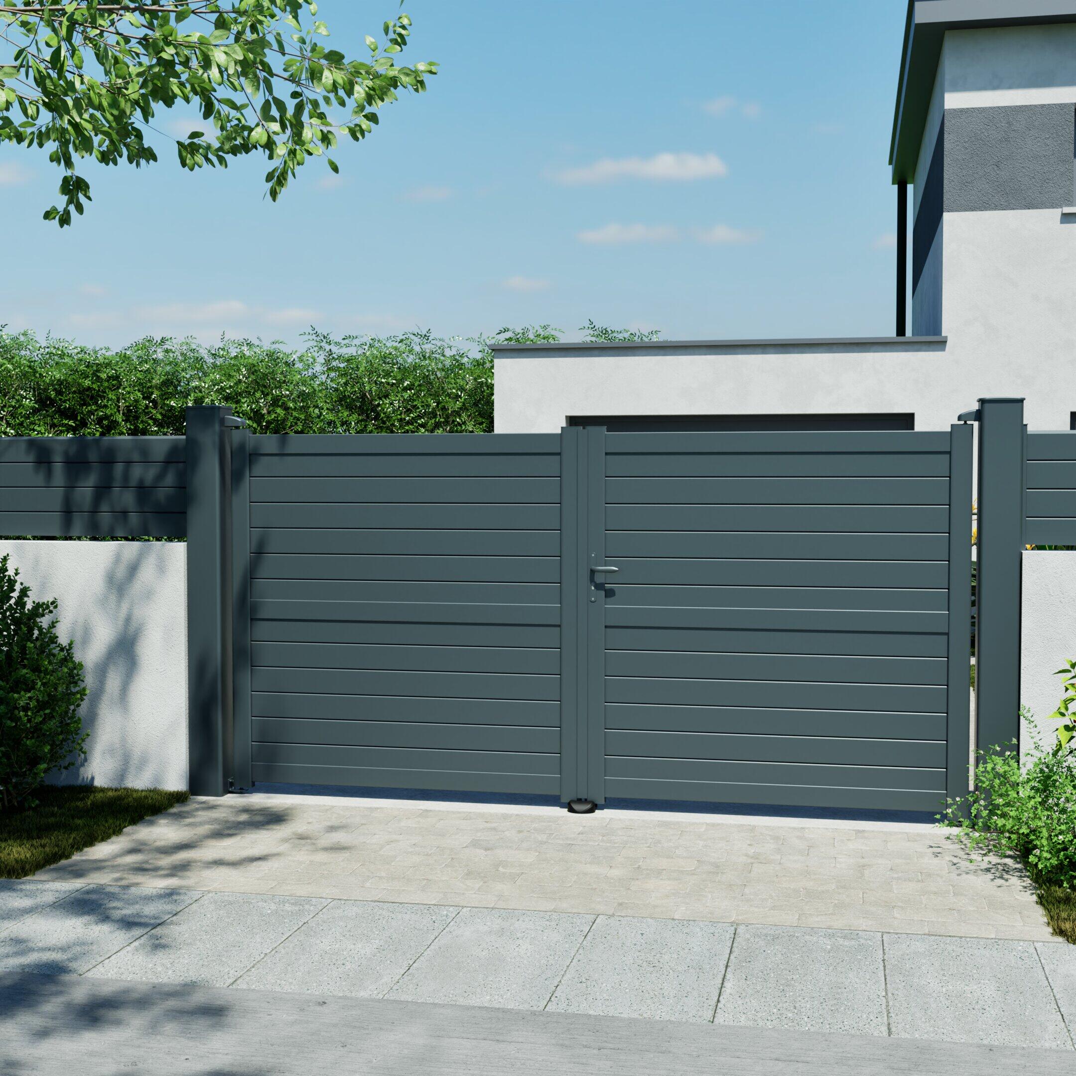 Portail battant aluminium Jyn2 gris anthracite KLOS UP, l.299 x H.176.9 ...