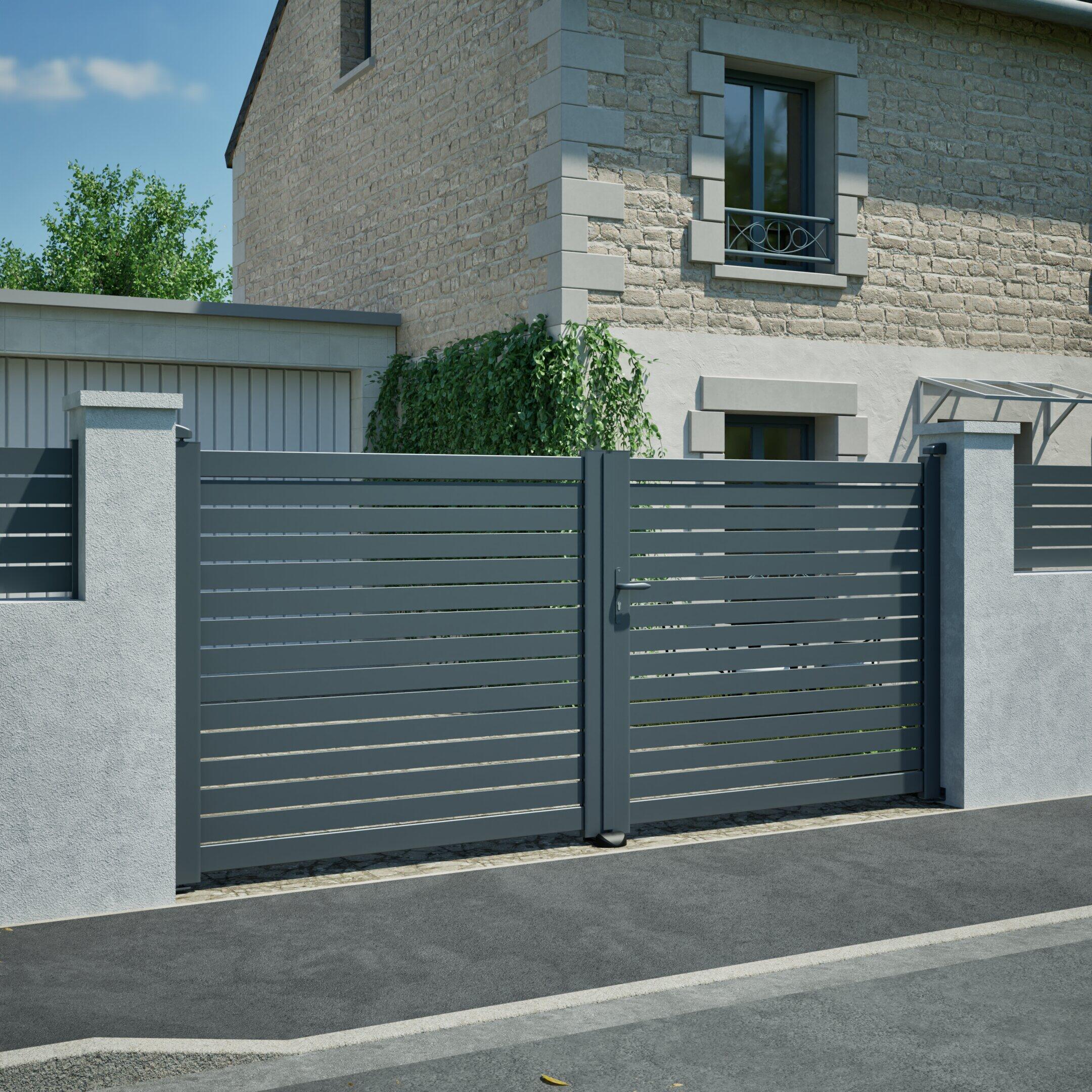 Portail battant aluminium Jax3 gris anthracite KLOS UP, l.349 x H.155.6 ...