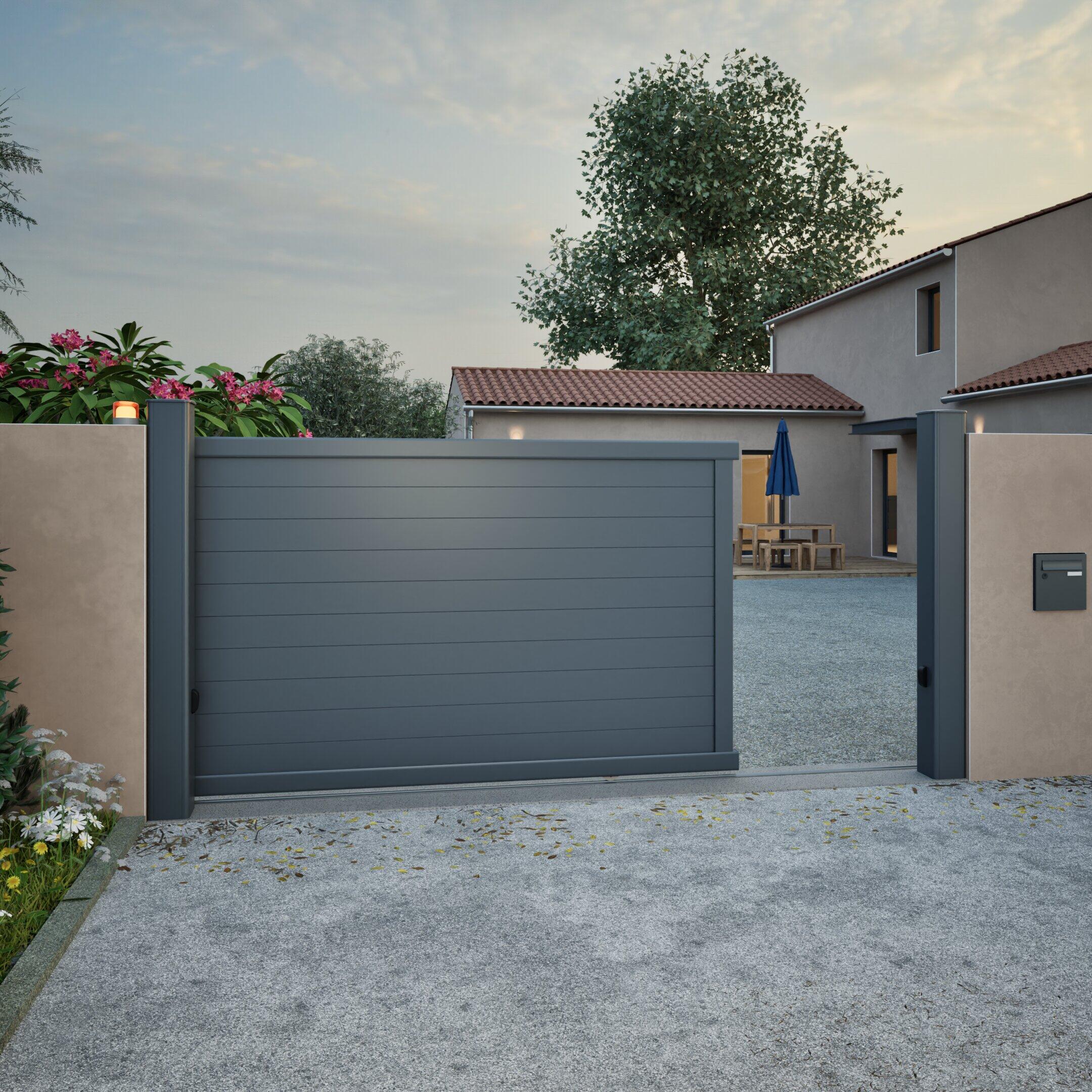 Portail coulissant aluminium Cap's joy gris anthracite KLOS UP, l.412 x ...