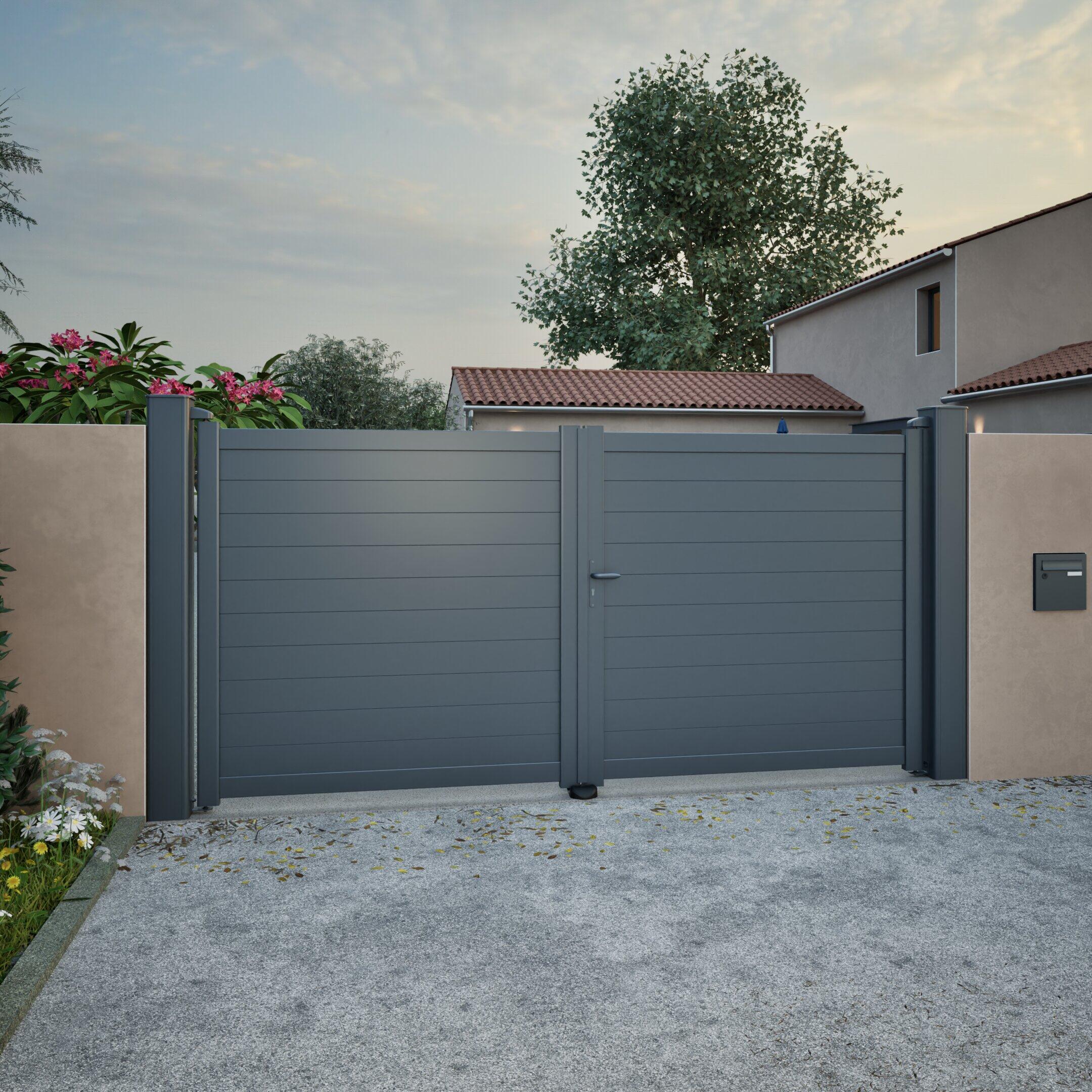 Portail battant aluminium Joy3 gris anthracite KLOS UP, l.349 x H.171.5 ...